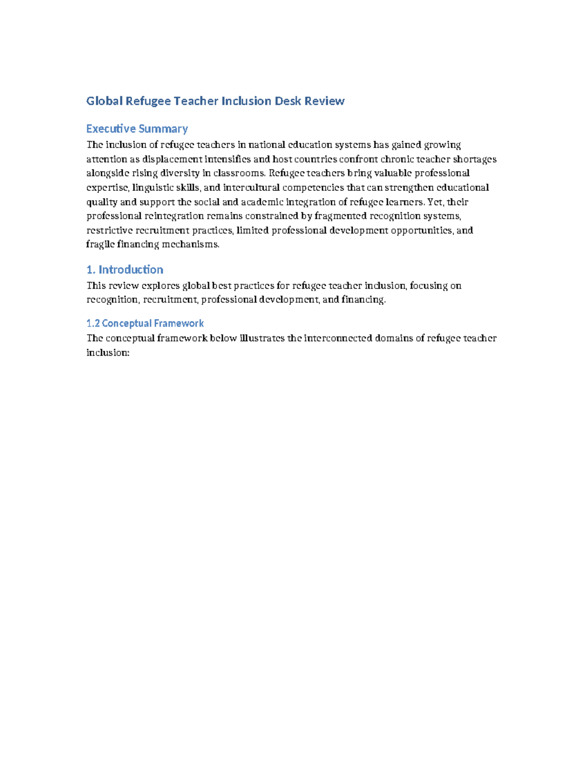 Global Refugee Teacher Inclusion Desk Review: Exec Summary - Studocu