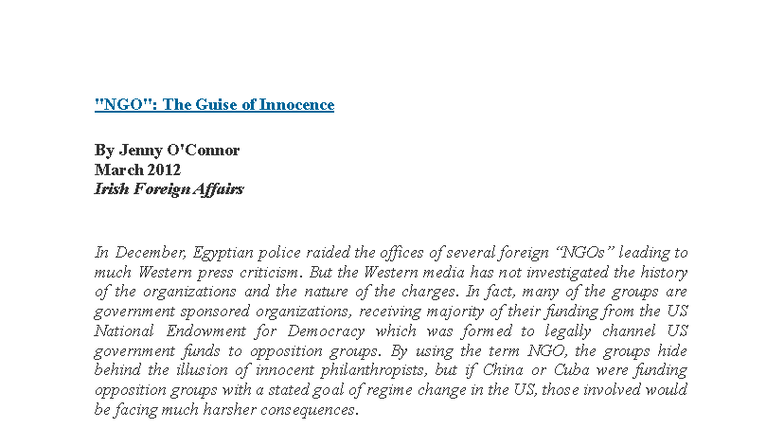 Advocacy and the Illusion of NGOs: A Case Study on Foreign Influence ...