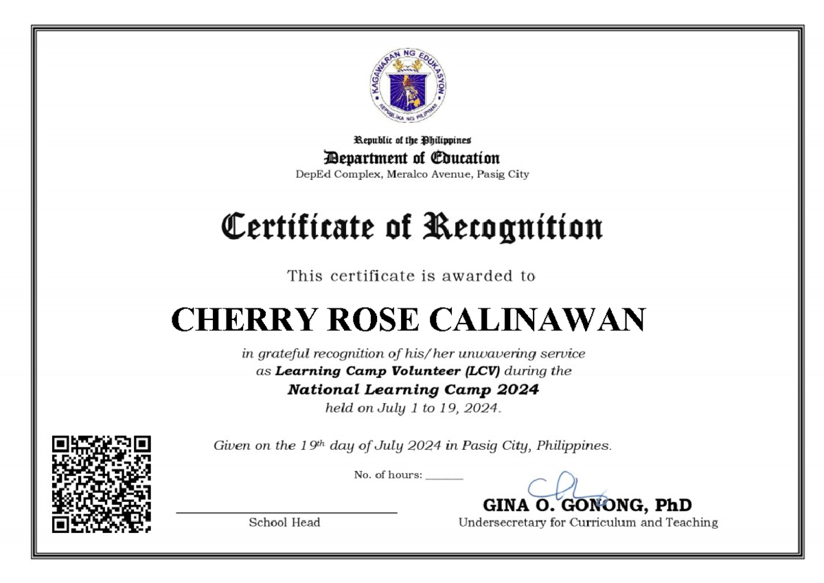 Certificate of Recognition-on-national-learning-camp 095311 - BSEd ...