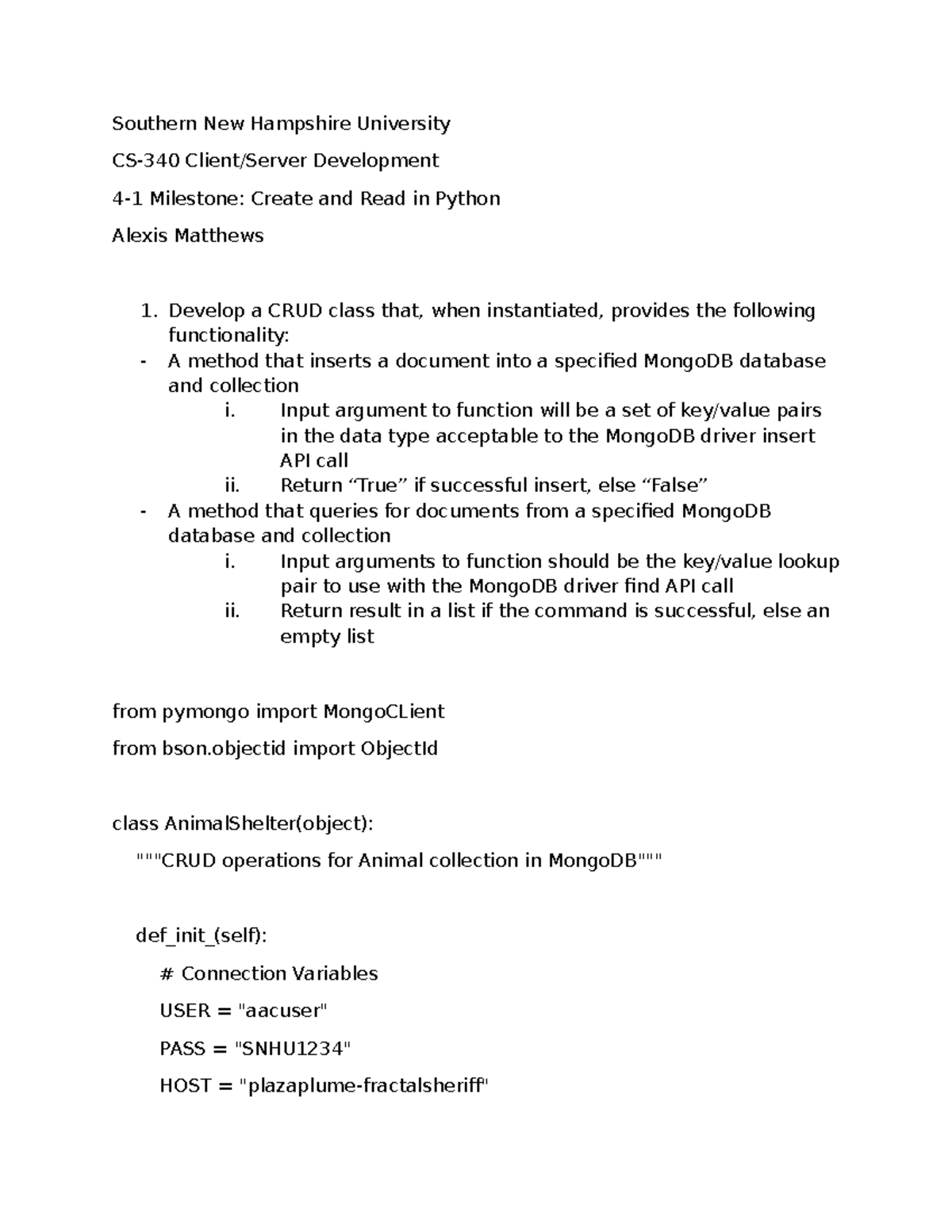 CS-340 Module Four Milestone: CRUD Operations in Python - Studocu