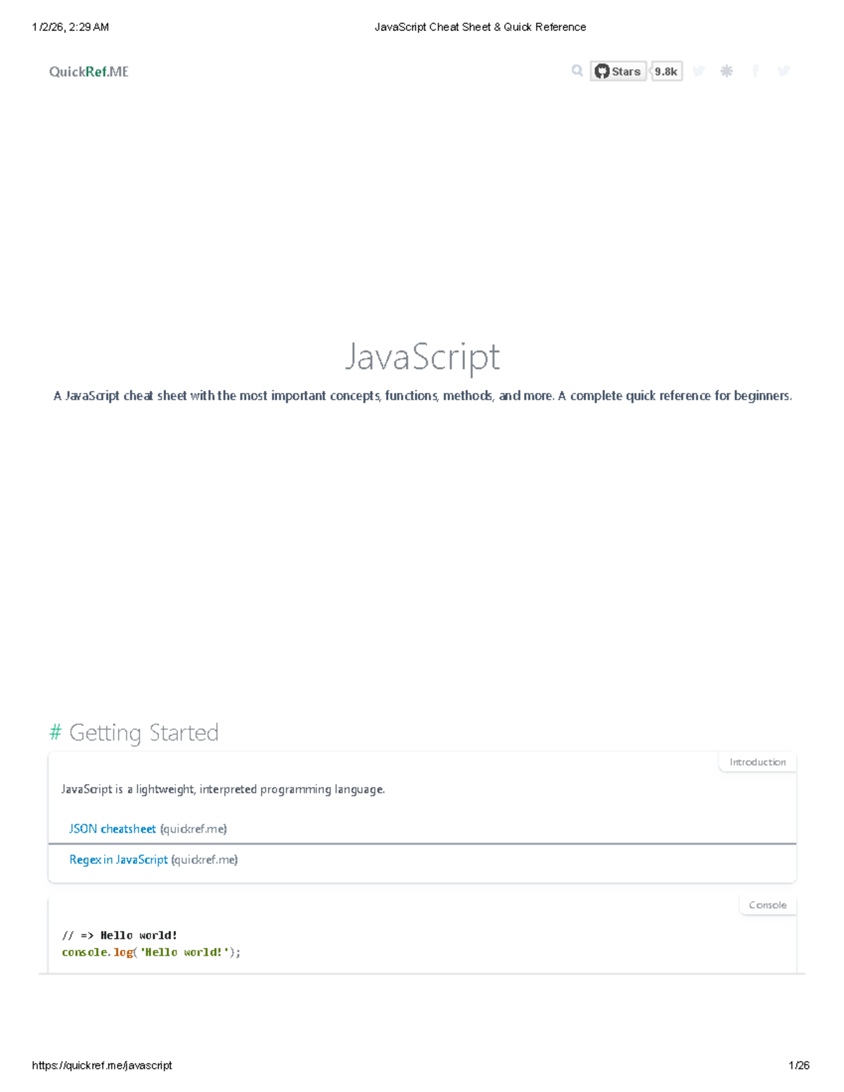 KAMK JavaScript Cheat Sheet & Quick Reference Guide - Studocu