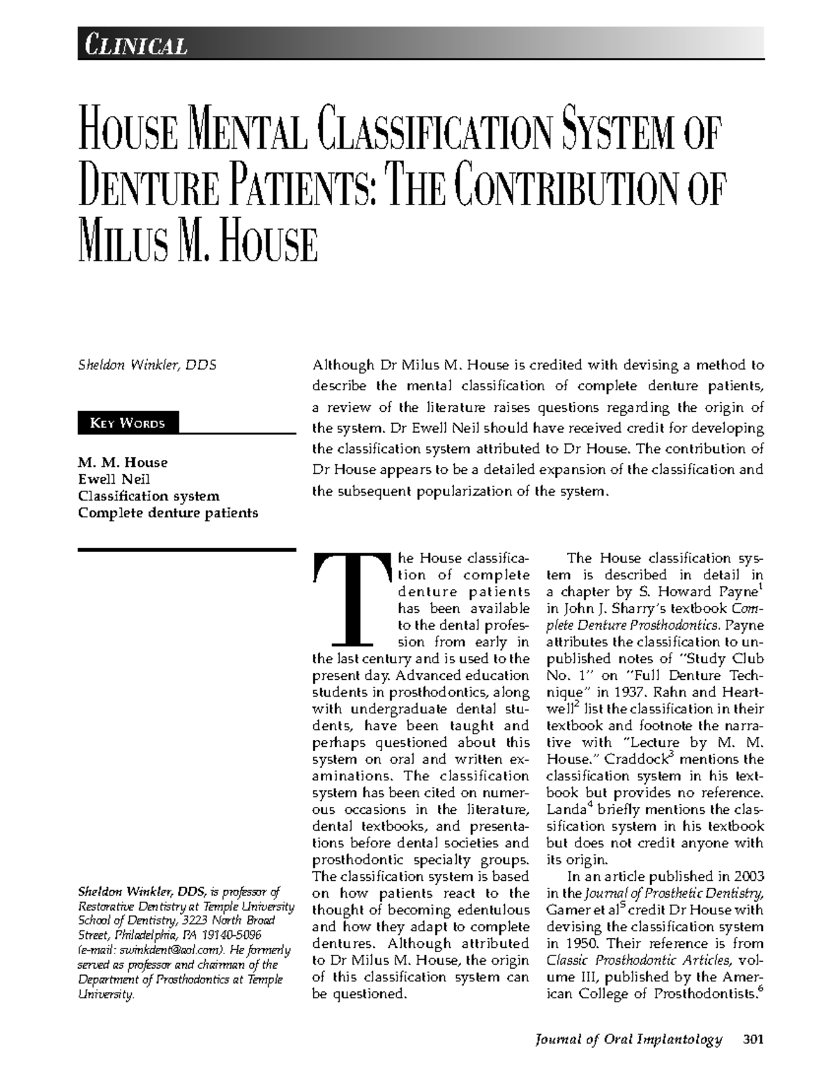 House Mental Classification System of Complete Denture Patients - Studocu