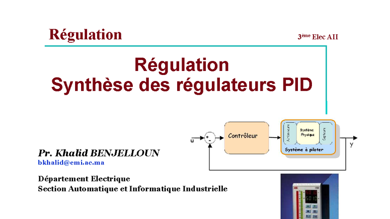Synthèse des régulateurs PID - Cours EMI 2015-2016 - Studocu