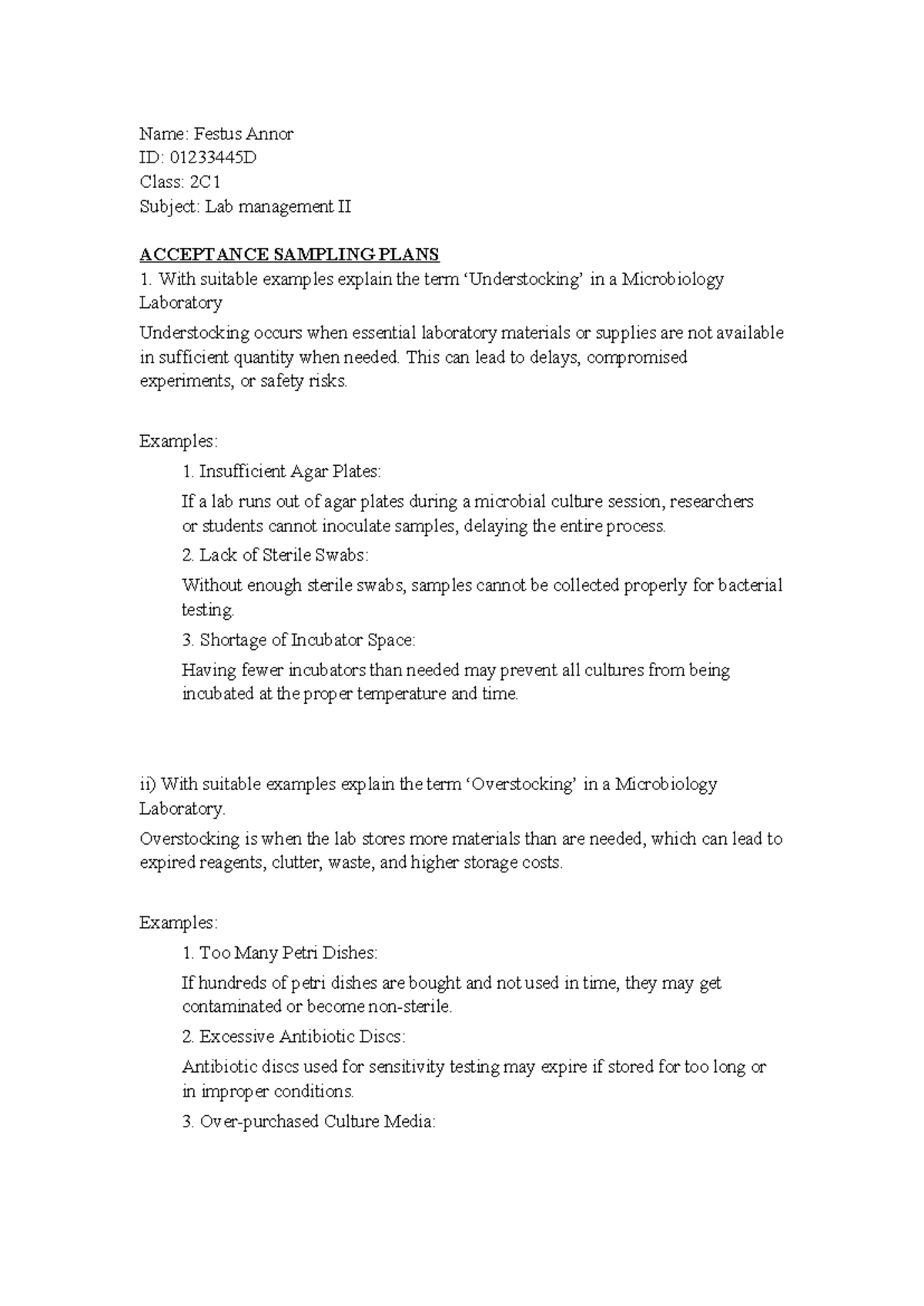 Lab Management II: Acceptance Sampling Plans - Assignment 5 - Studocu