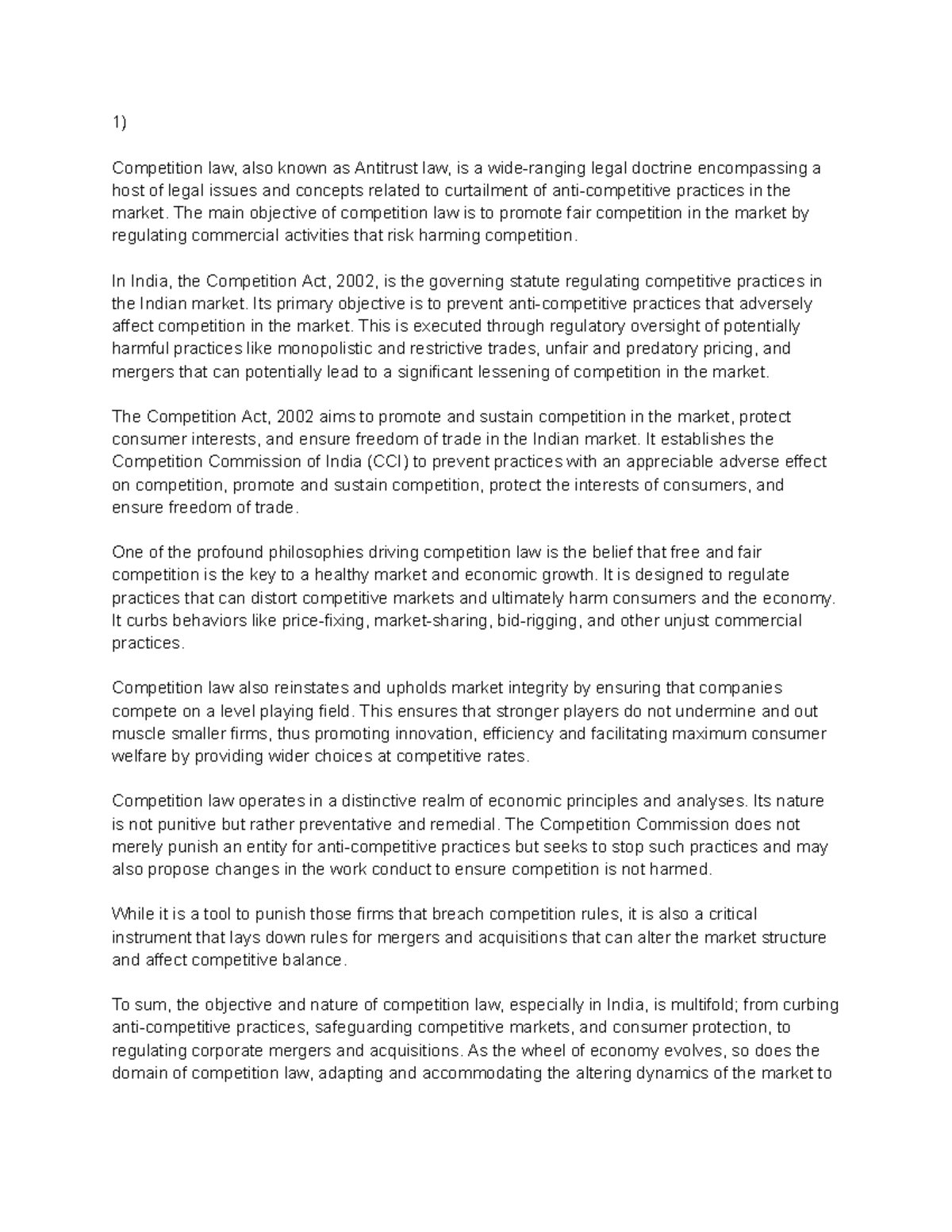 Competition Law Overview: Key Principles and Indian Context - Studocu