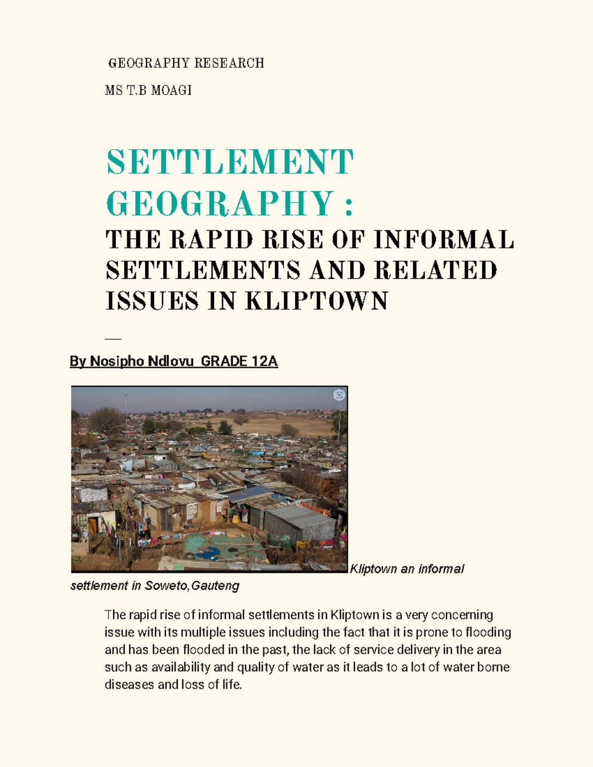 Geography Research Project Layout: Informal Settlements in Cape Town ...