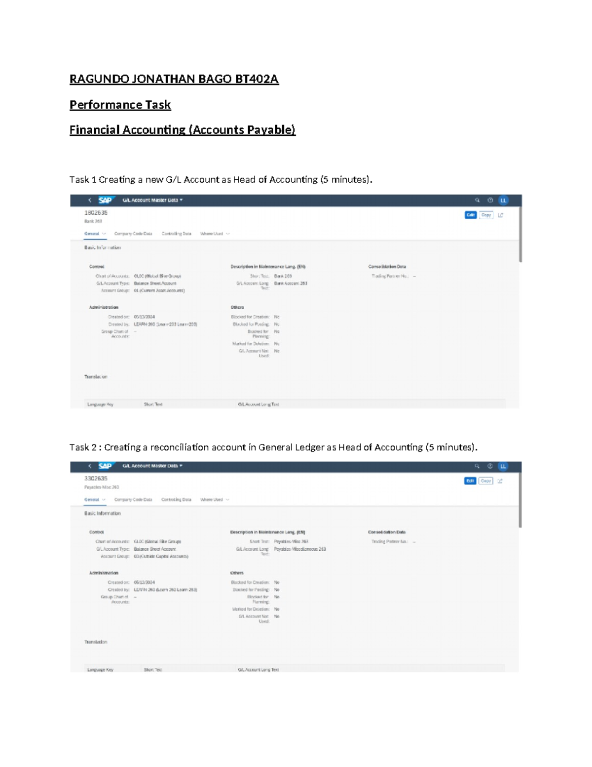 BT402A Performance Task: Financial Accounting - Accounts Payable Tasks - Studocu