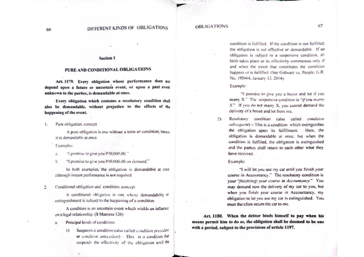 Different Types of Obligations: Pure, Conditional, and Penal (LAW 101 ...