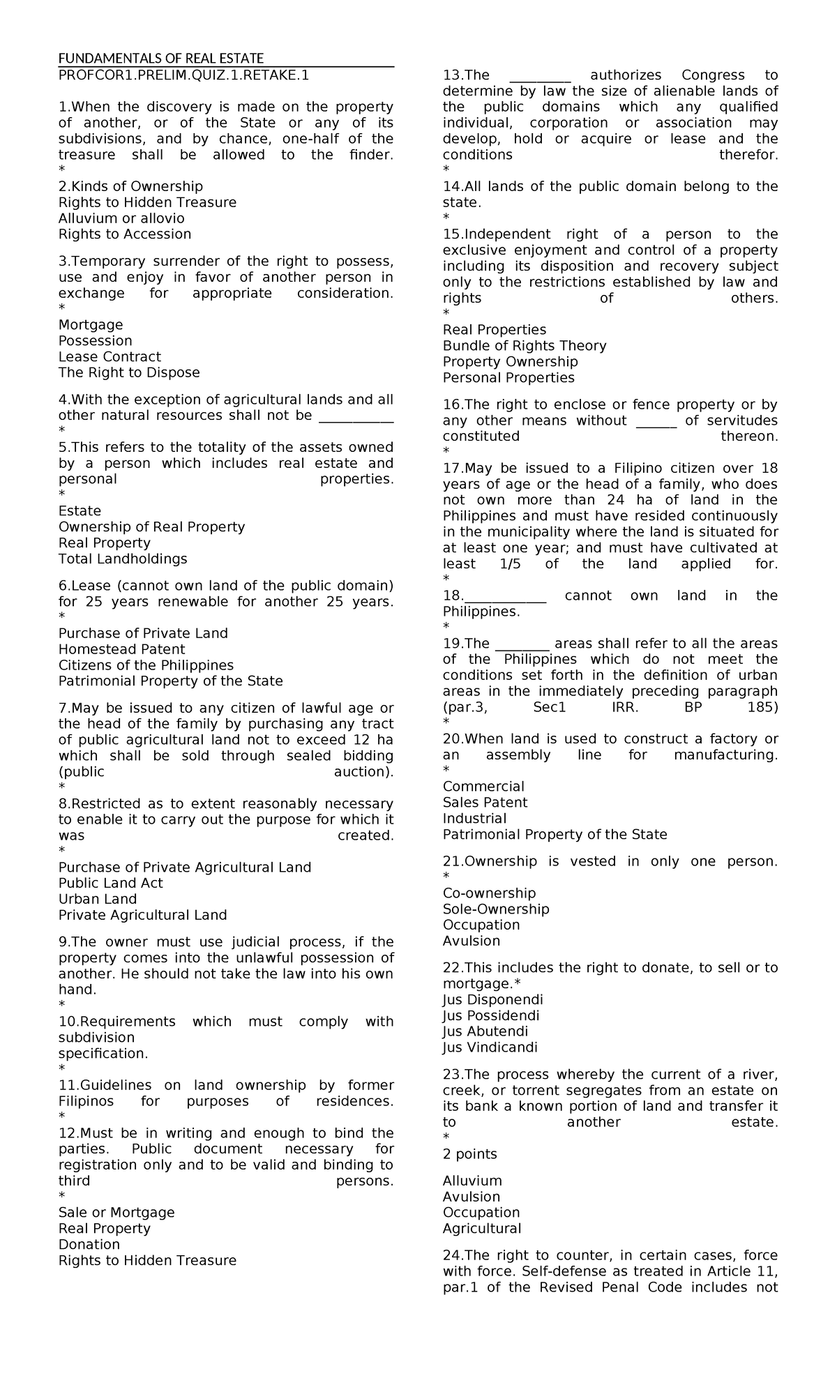 PROFCOR1.PRELIM.QUIZ: Key Concepts in Property Ownership and Rights ...