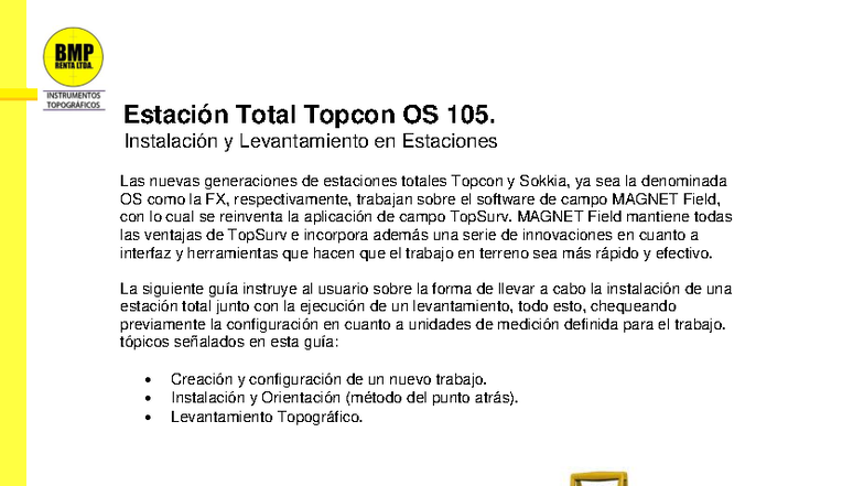 Levantamiento Topográfico con Estación Total Topcon OS 105 - Guía - Studocu