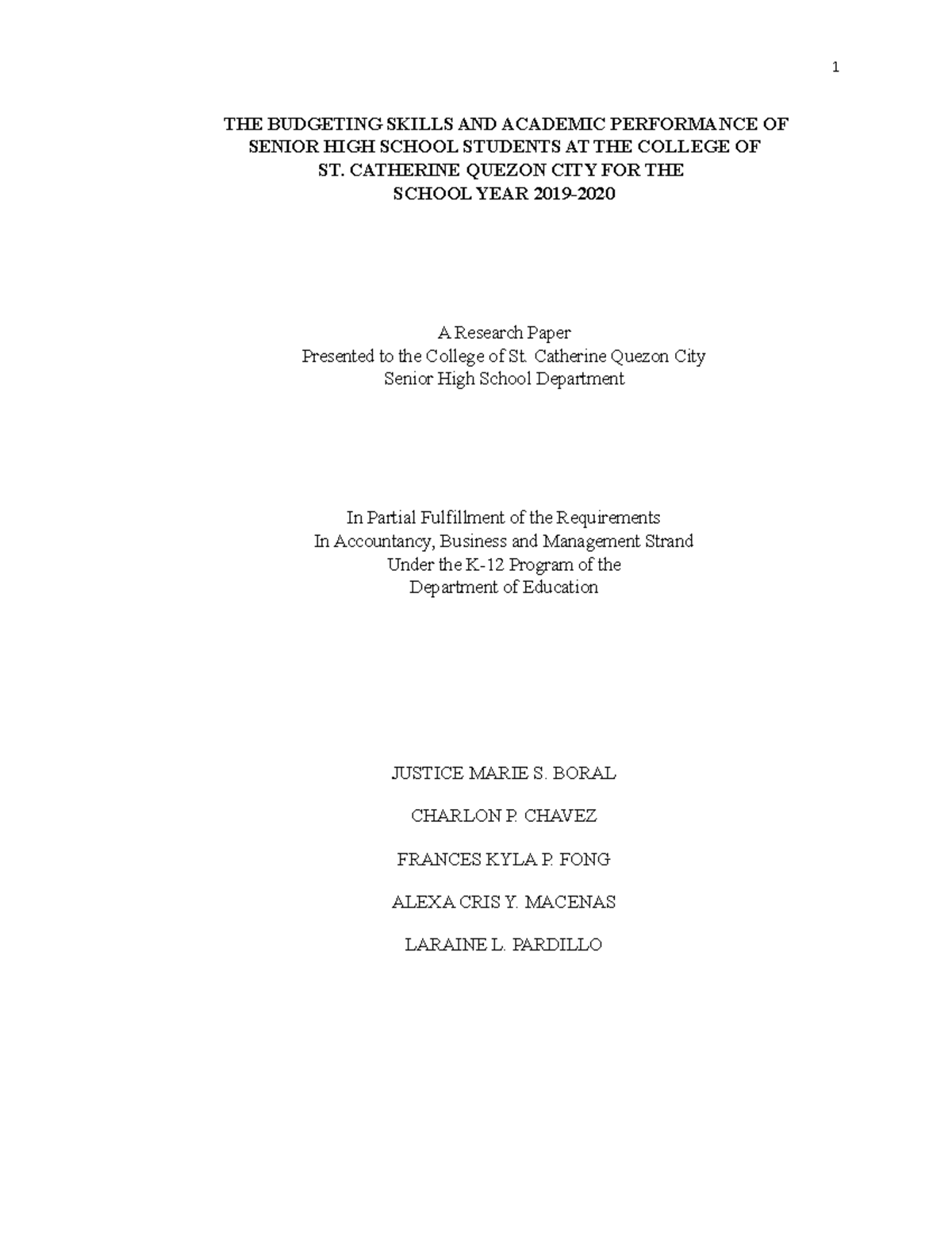 Final Research Paper: Budgeting Skills & Academic Performance (ABM 12 B ...
