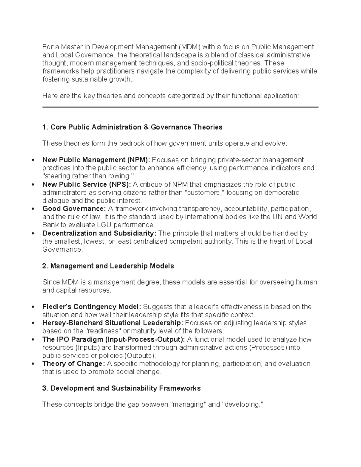 Theories and Concepts in MDM: Public Management & Local Governance ...