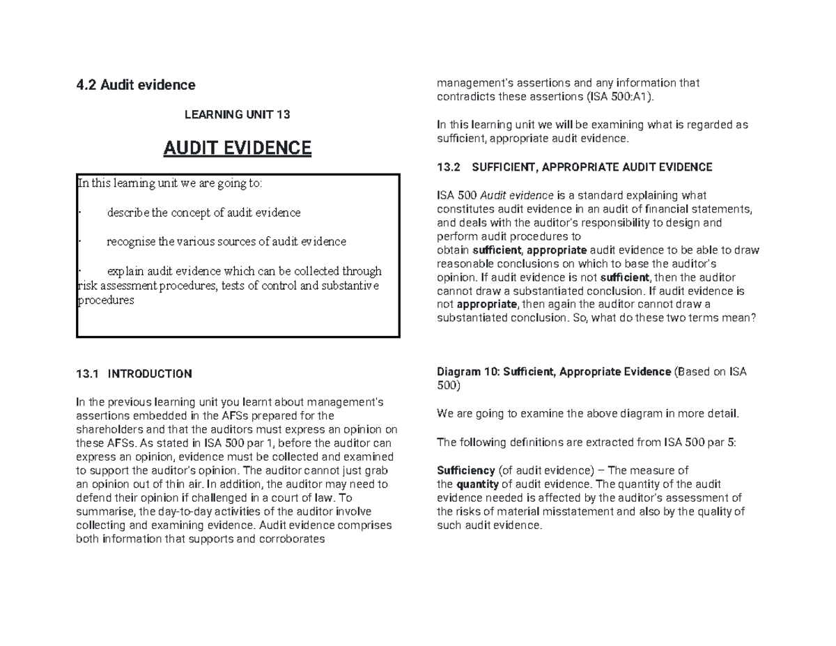 Audit Evidence and Procedures: Overview of Learning Unit 13 - Studocu