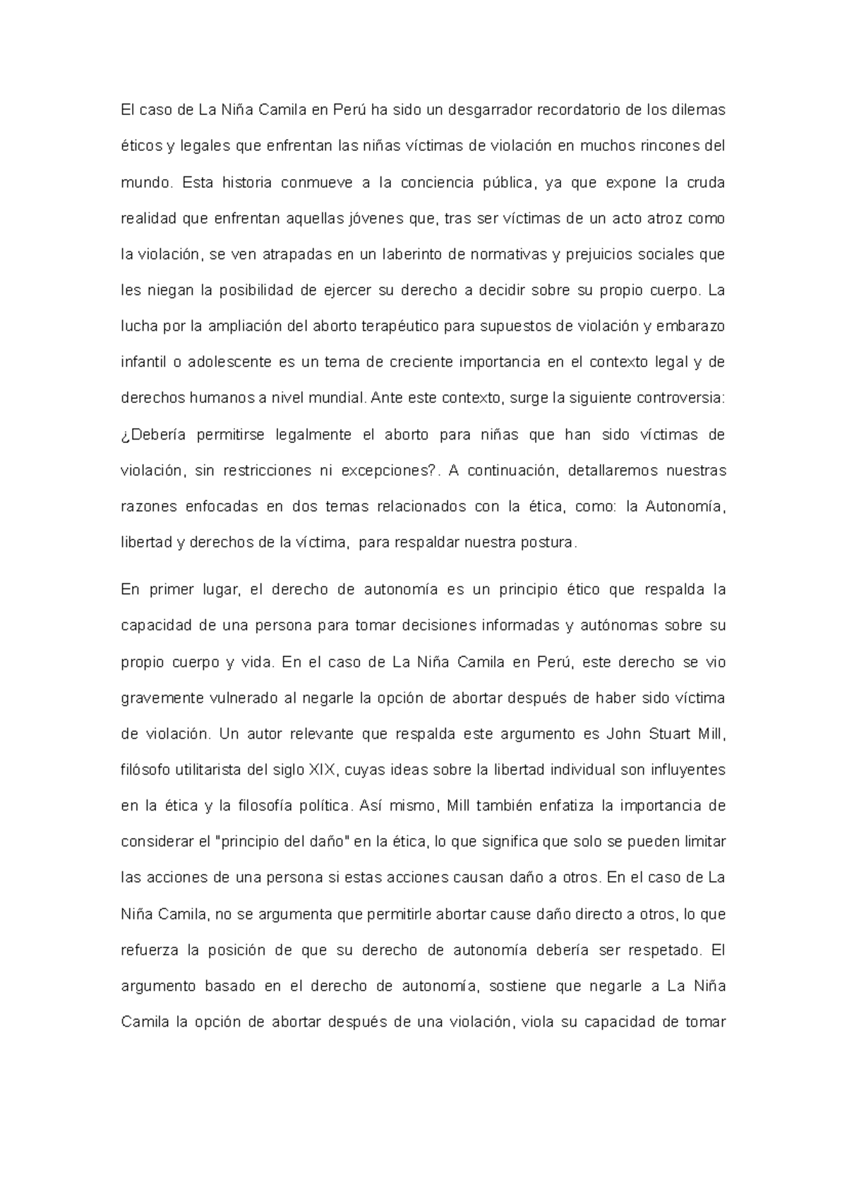 Ensayo niña camila - jhhhhhhhhhh - El caso de La Niña Camila en Perú ha ...
