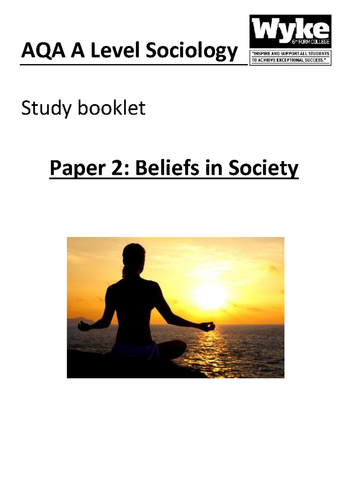 AQA A Level Sociology: Beliefs in Society Study Booklet 2023-2024 - Studocu