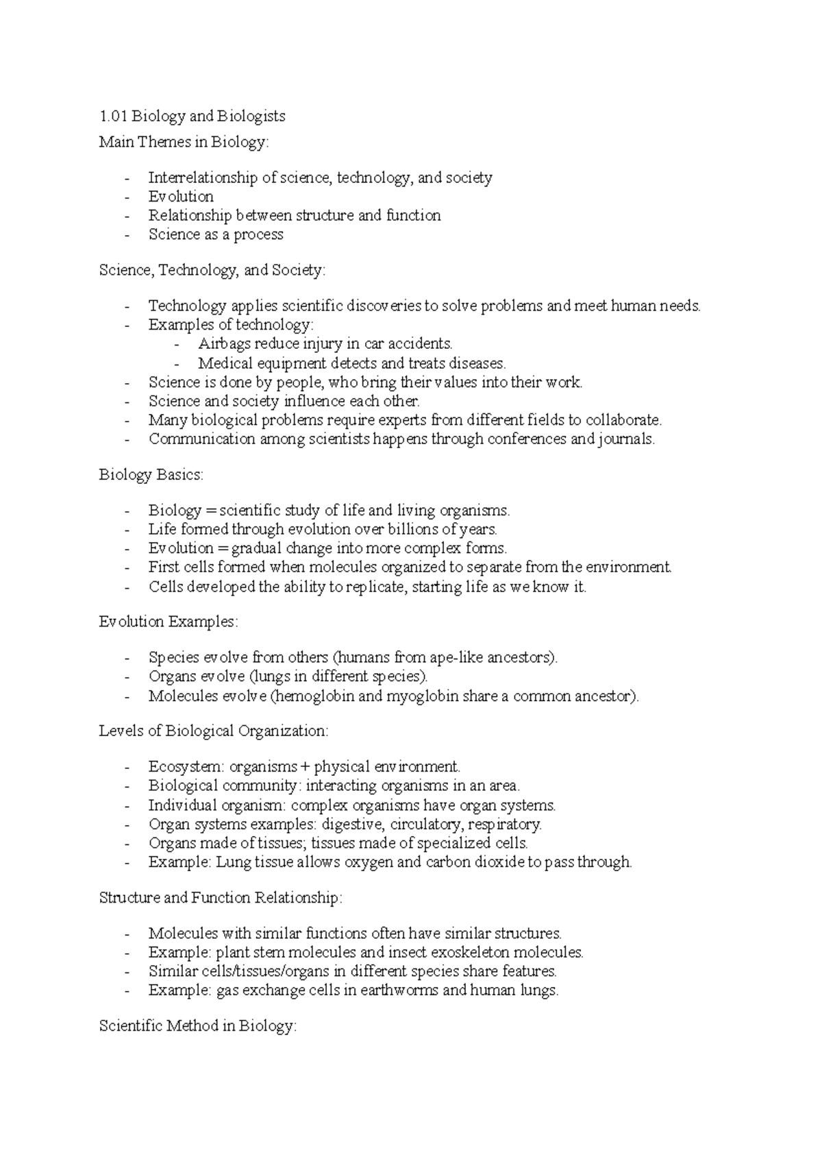 Biology 1.01: Main Themes and Concepts in Biology Notes - Studocu