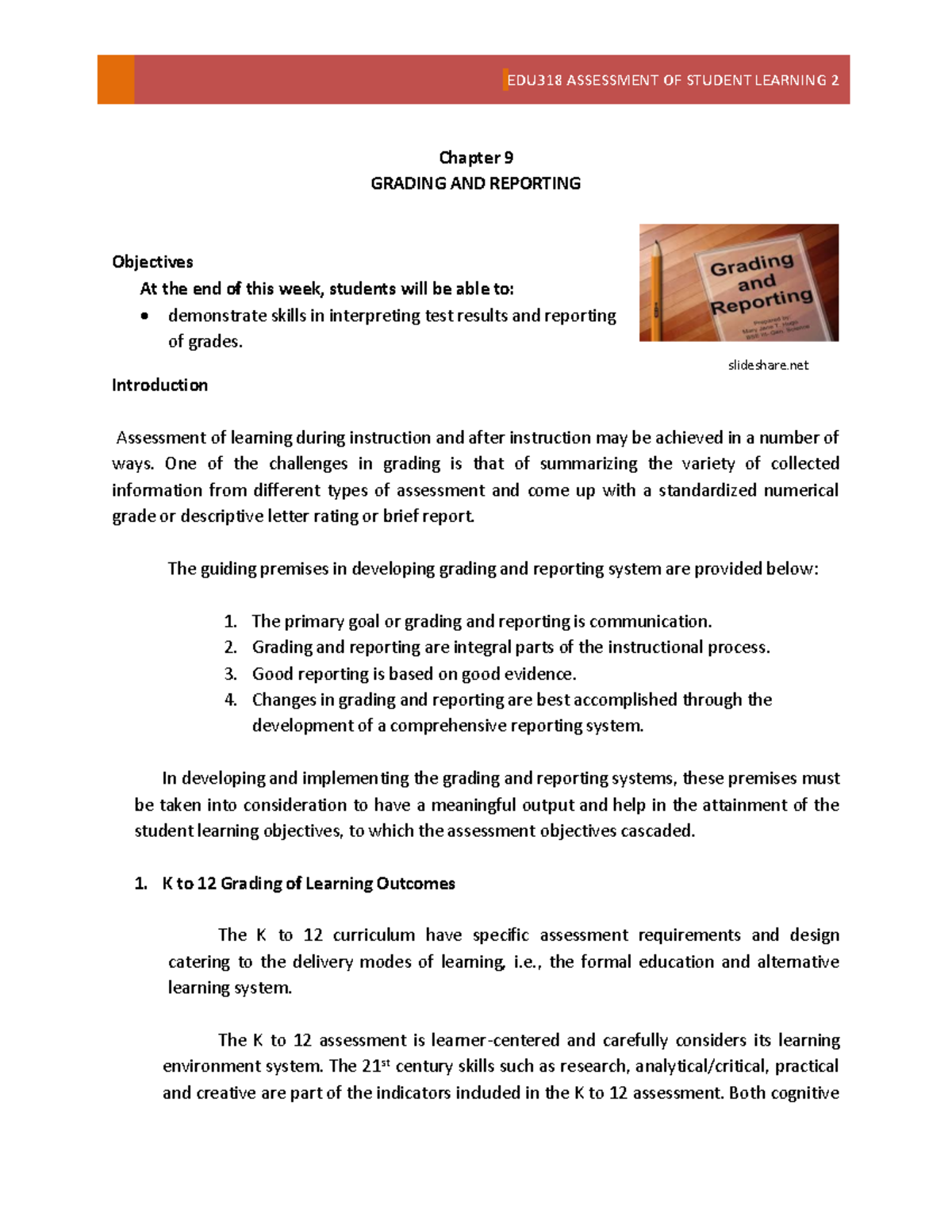 Grading & Reporting Strategies: K to 12 Assessment Insights - Studocu