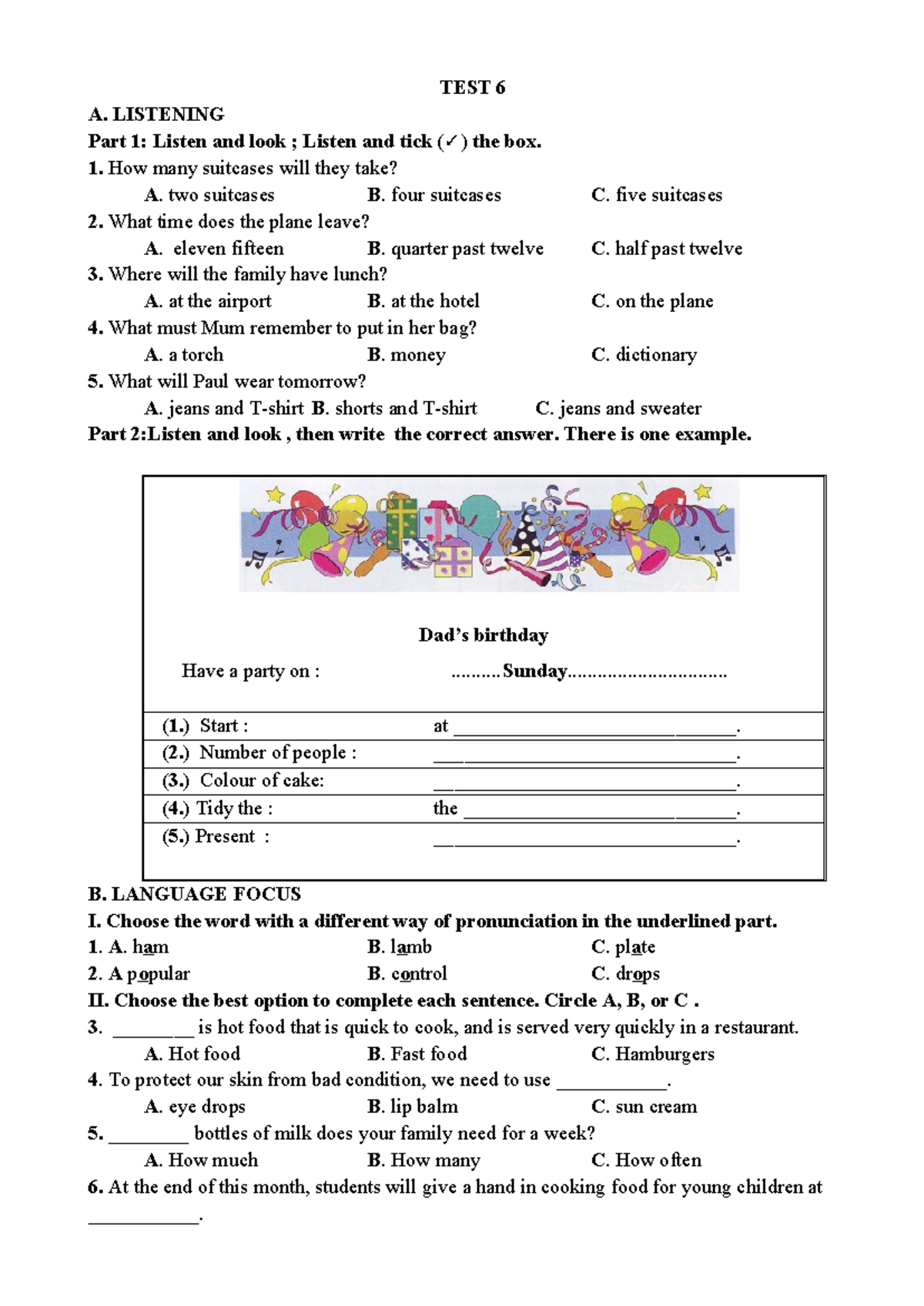 ĐỀ CK1 L7 TEST 6-9 - Tiếng Anh 1: Listening, Language Use, Reading ...