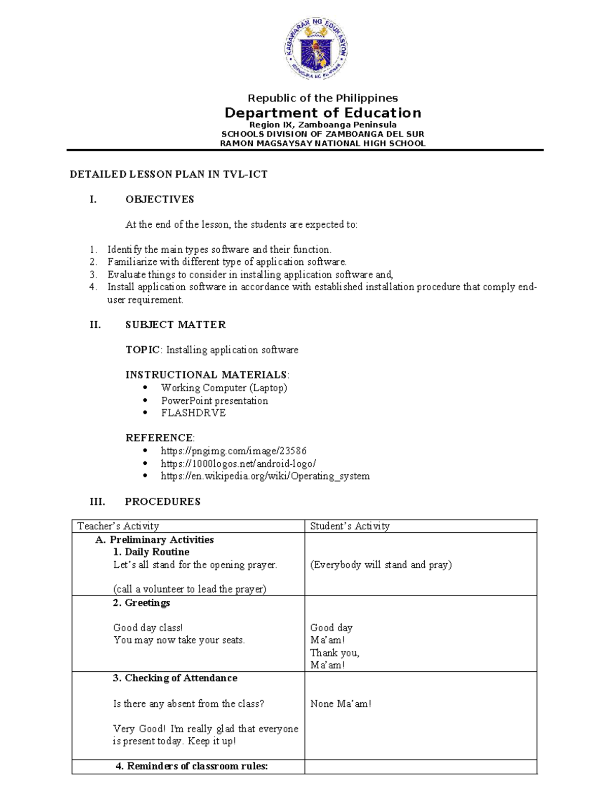 Detailed Lesson Plan on Application Software Installation (CSS NC II ...