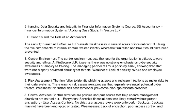 Enhancing Data Security & Integrity: Case Study on FinSecure LLP - Studocu