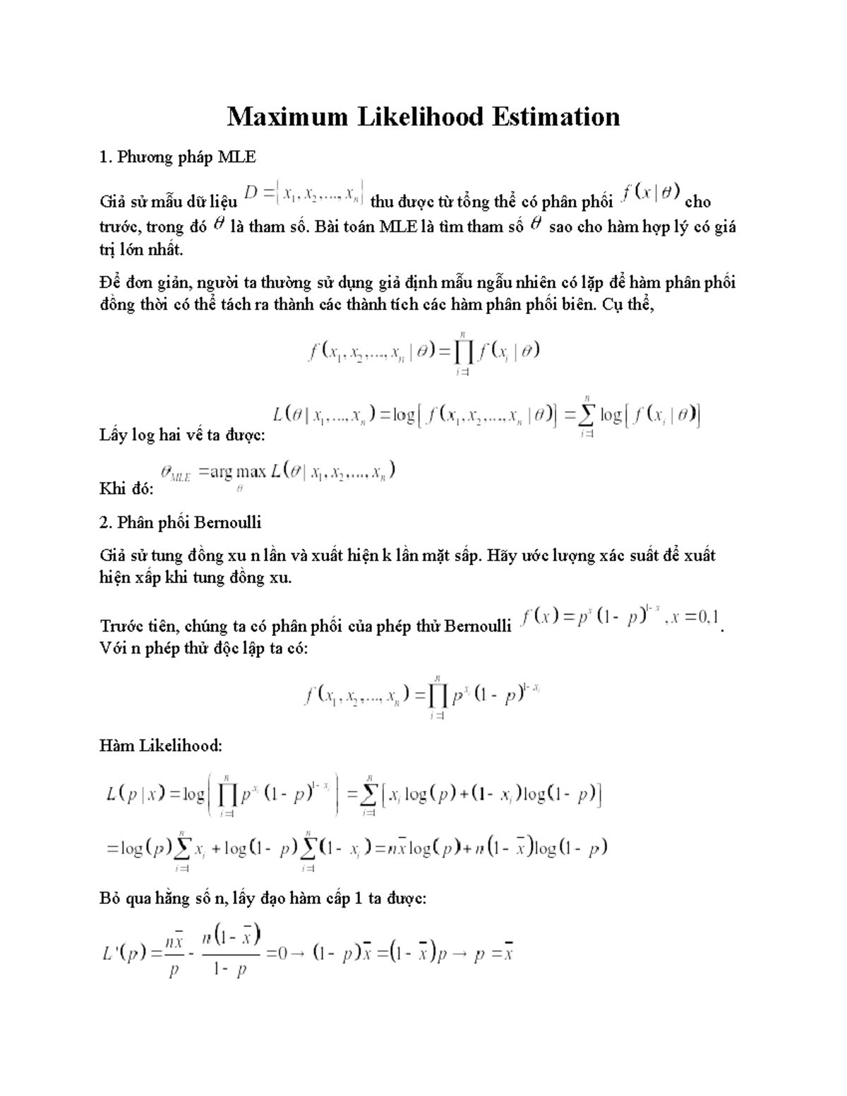 Machine Learning - Maximum Likelihood Estimation 1. Phương pháp MLE Giả ...