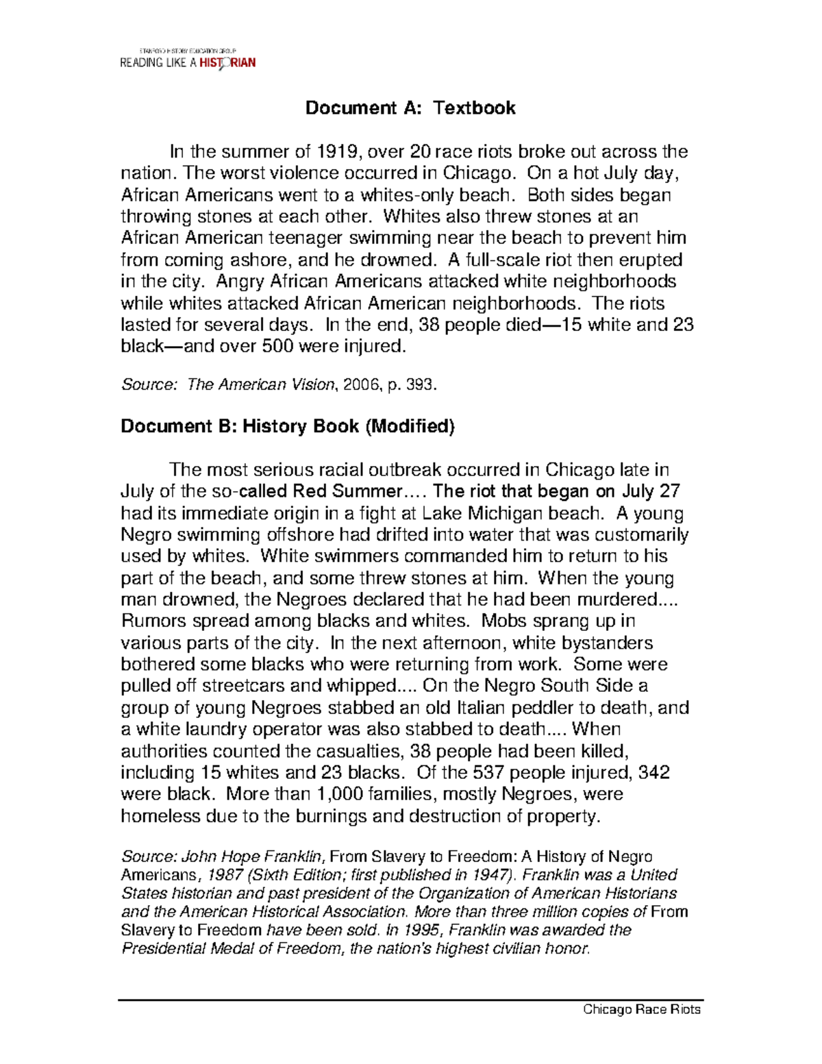 Chicago Race Riots of 1919: Analysis and Student Materials - Studocu