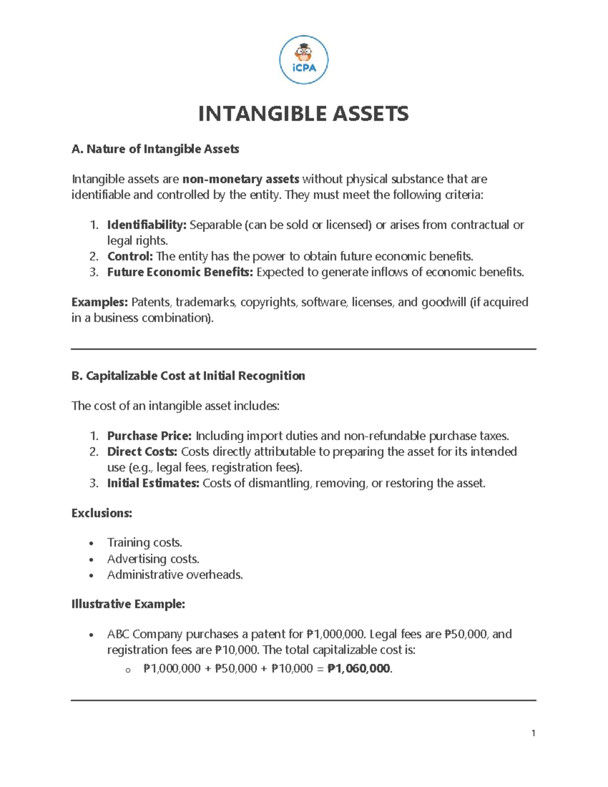 INT 101: Intangible Assets Overview and Practice Problems - Studocu