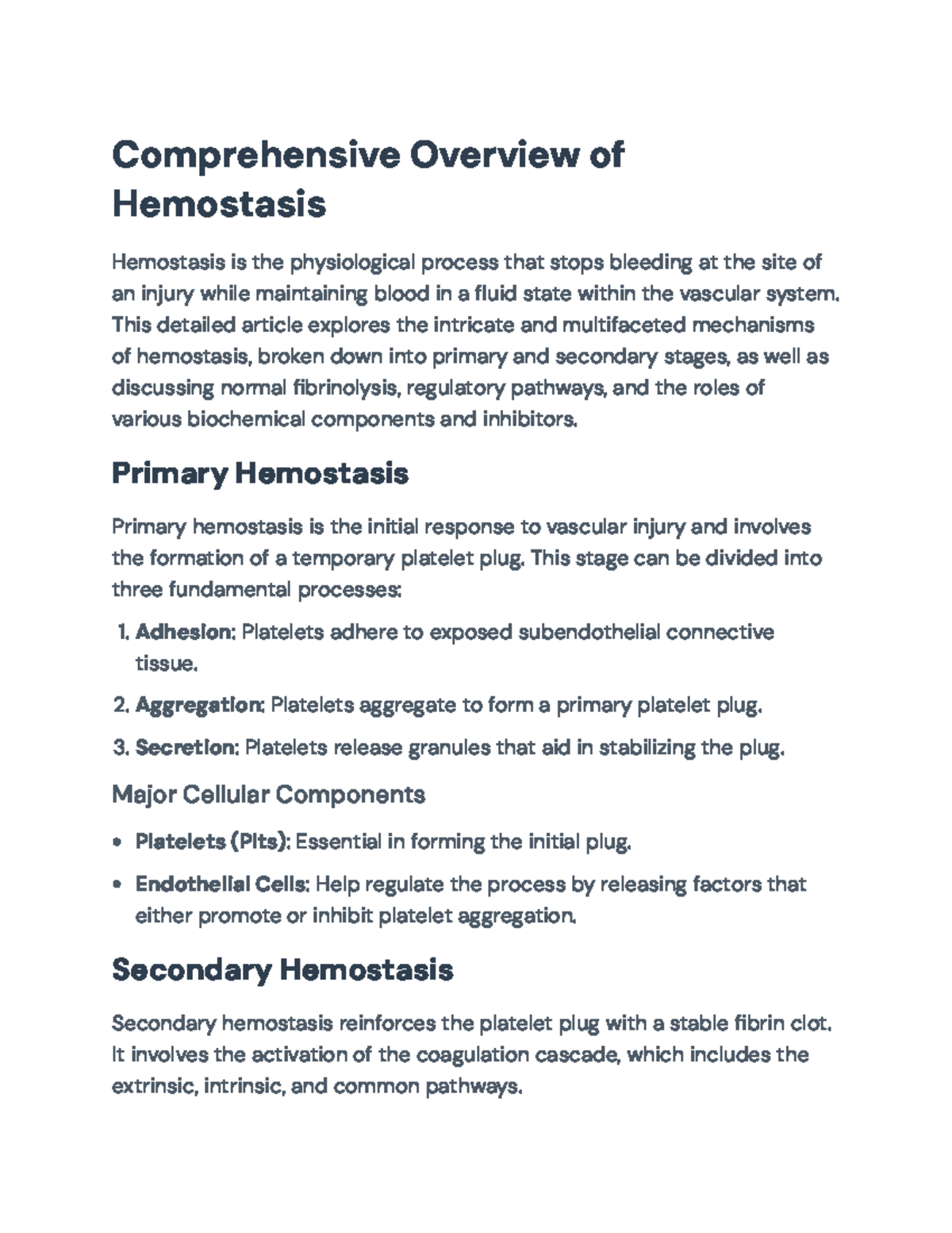 Comprehensive Overview of Hemostasis: Mechanisms and Pathways ...