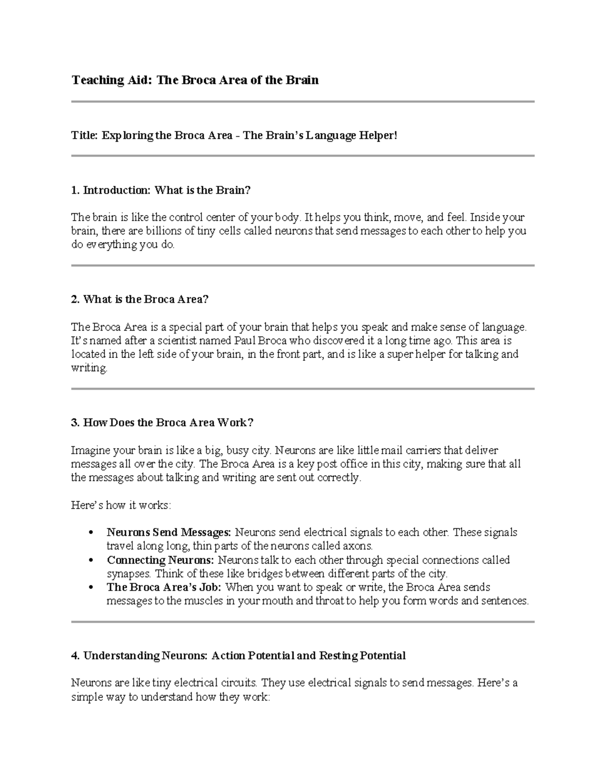 Teaching Aid - Flex Path Assessment 1: Understanding the Broca Area ...