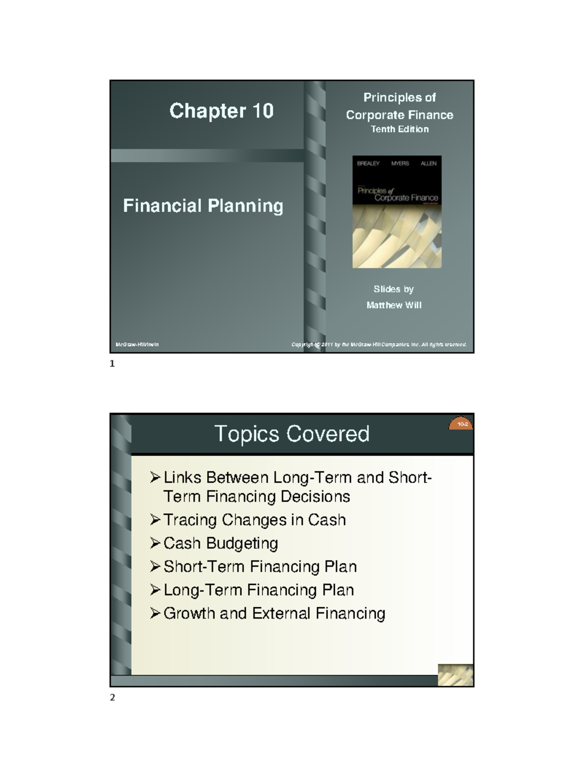 B02084 Chapter 10 Financial Planning - Chapter 10 Principles of ...