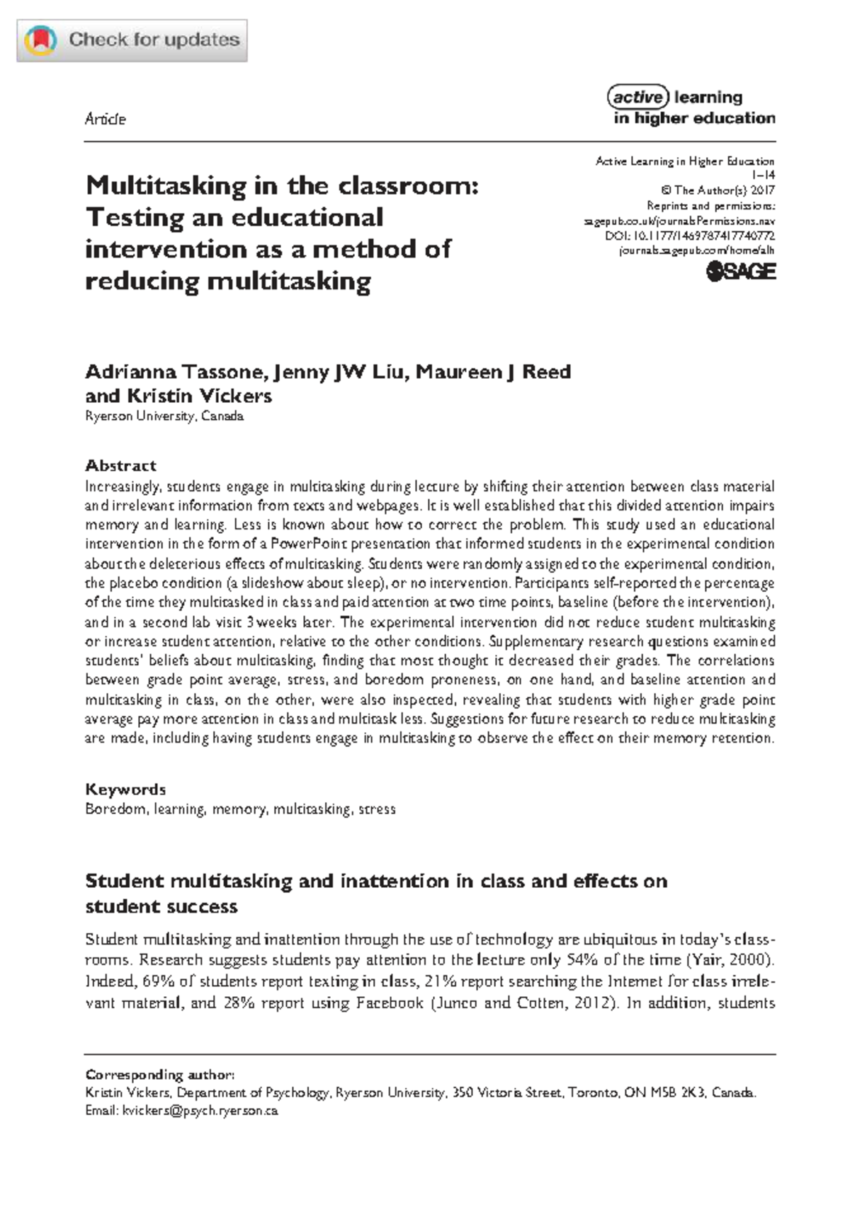740772 Multitasking in the Classroom: Evaluating an Educational ...