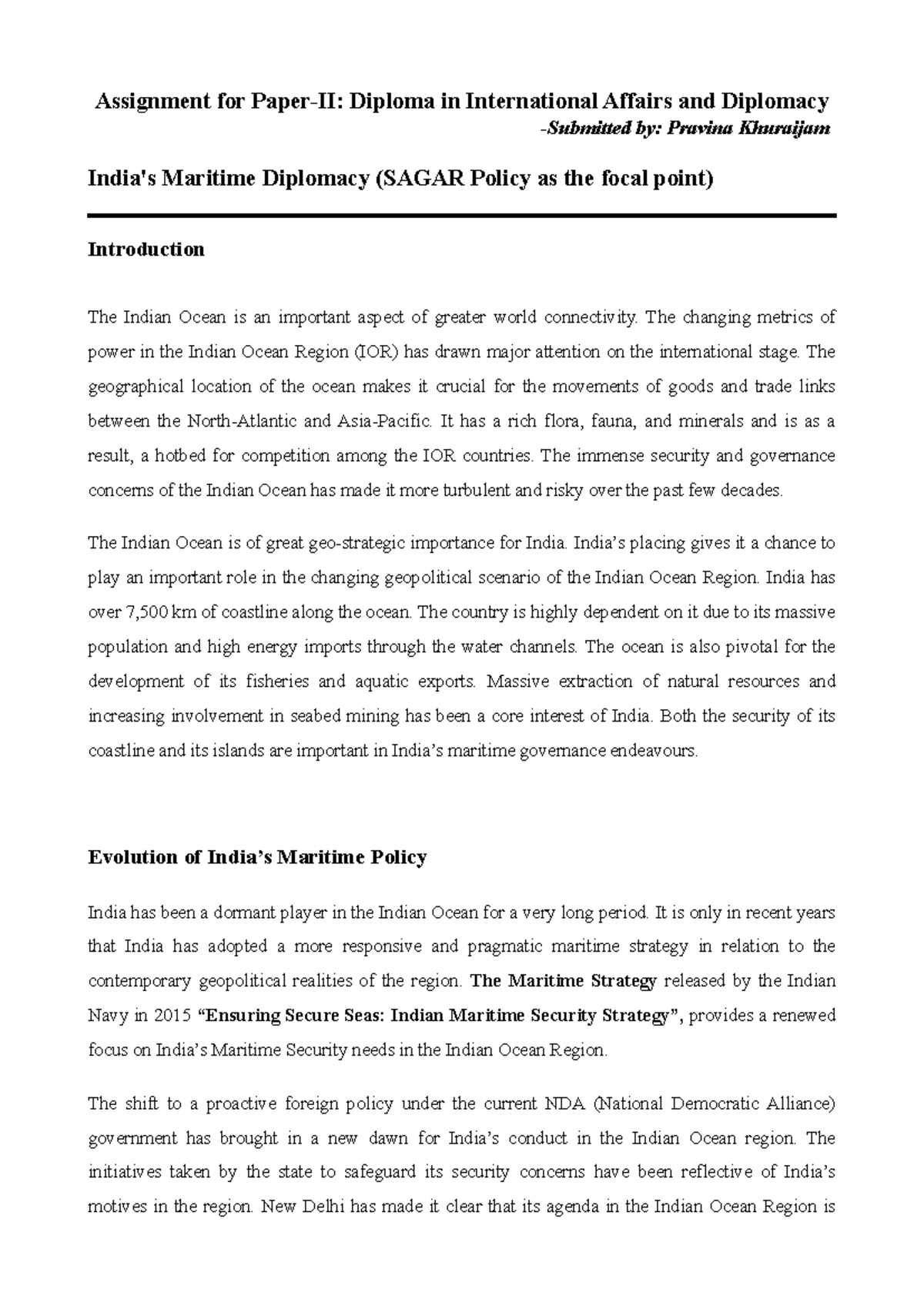 India's Maritime Diplomacy: Analyzing SAGAR Policy and its Impacts ...