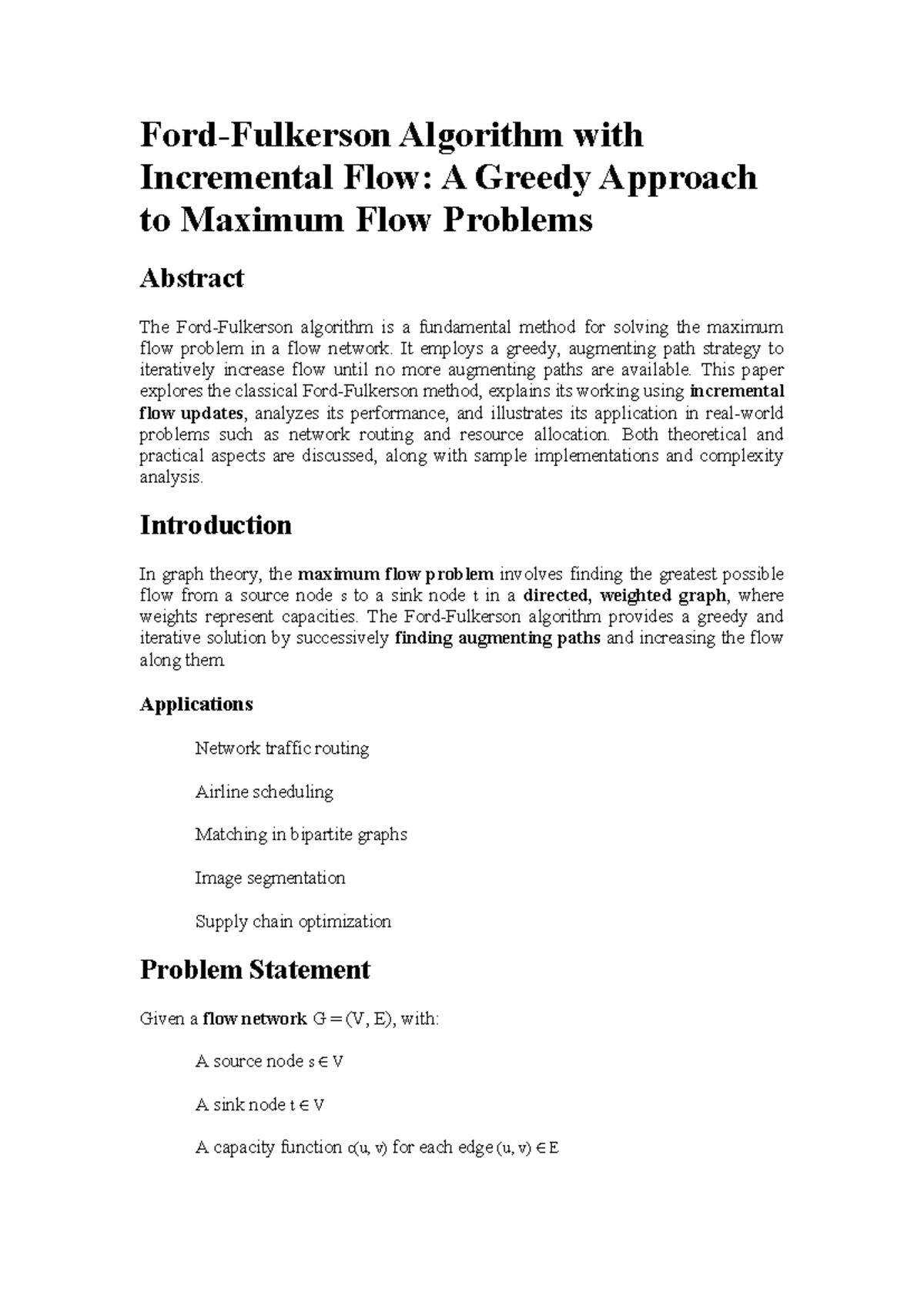 Ford Fulkerson Algorithm: Greedy Approach to Max Flow Problems - Studocu