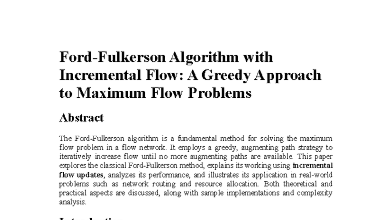 Ford Fulkerson Algorithm: Greedy Approach to Max Flow Problems - Studocu