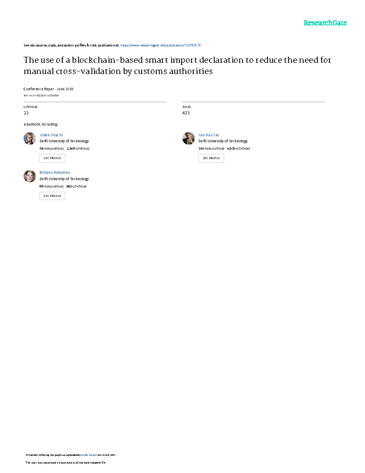 The Use of a Smart Import Declaration to Automate Customs Processes (dg ...
