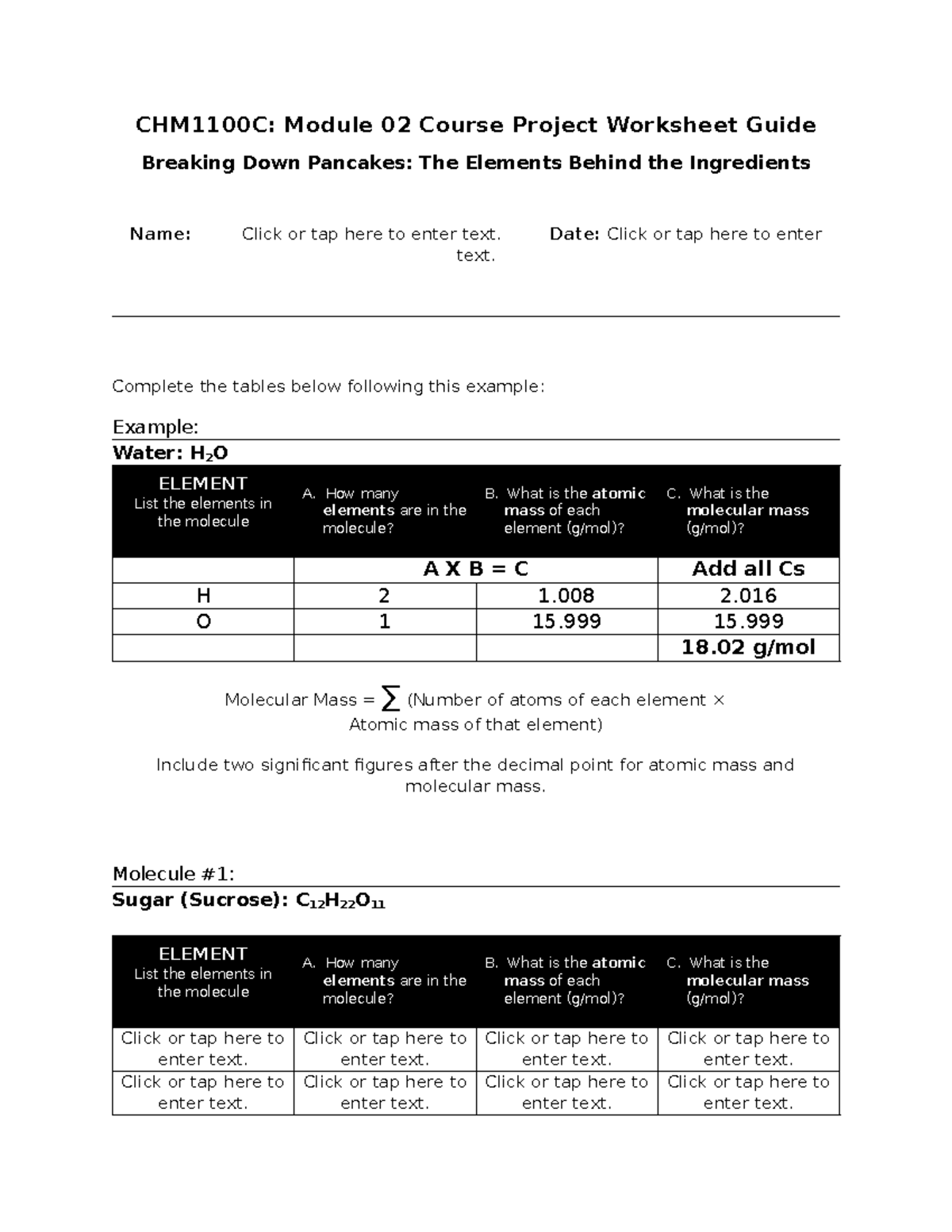 CHM1100C: Module 02 Project Worksheet on Ingredient Elements - Studocu