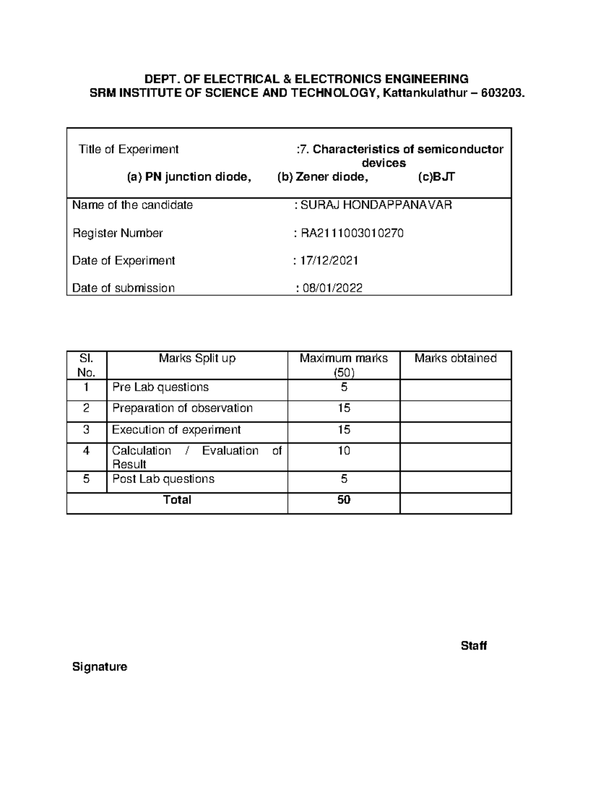 PN Junction, Zener Diode, and BJT Characteristics Experiment - Studocu