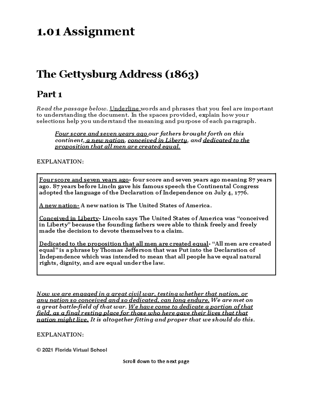 1.01 Assignment: Analysis of The Gettysburg Address (1863) - Studocu