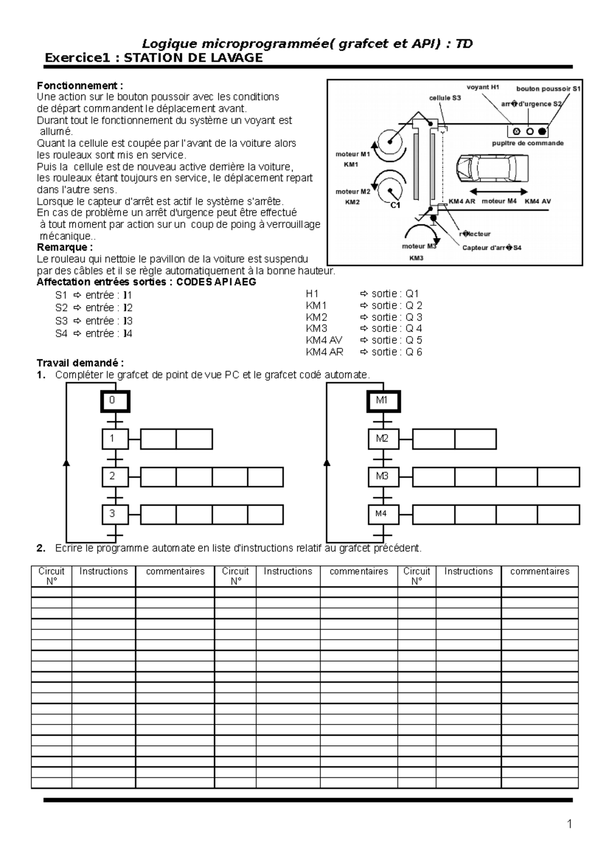 Titre du document : TD Grafcet et API - Exercices Pratiques - Studocu