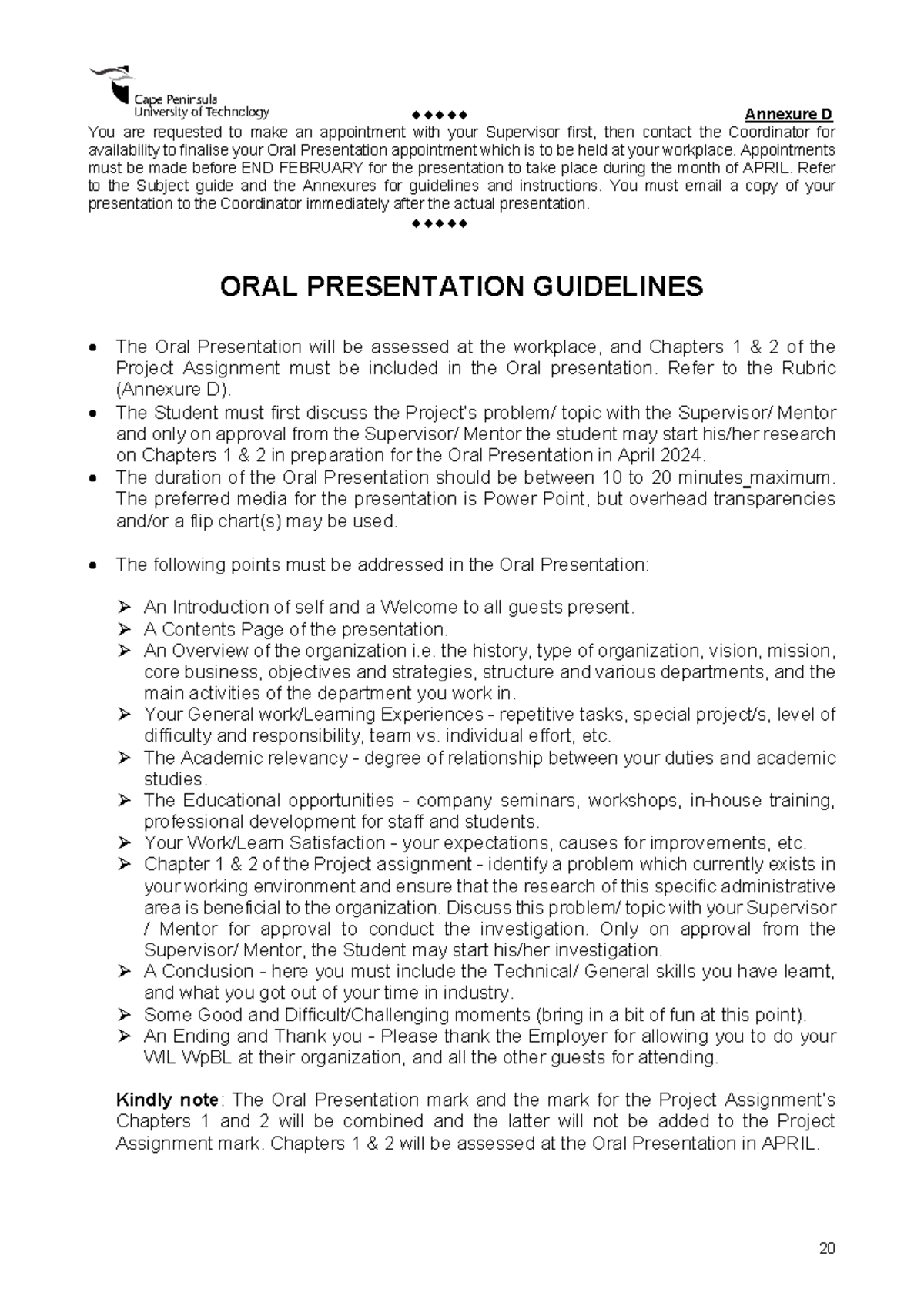 BIA Oral Presentation Guidelines - Annexure D for Project Assignment ...