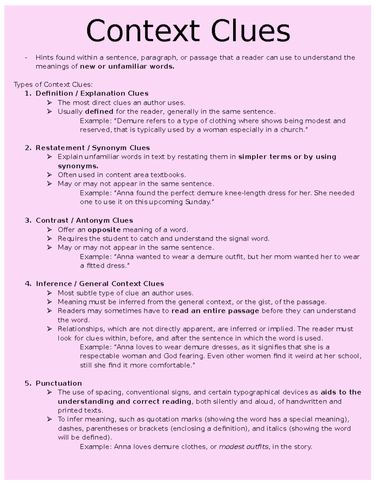 Context Clues - Context Clues Hints found within a sentence, paragraph, or passage that a reader ...