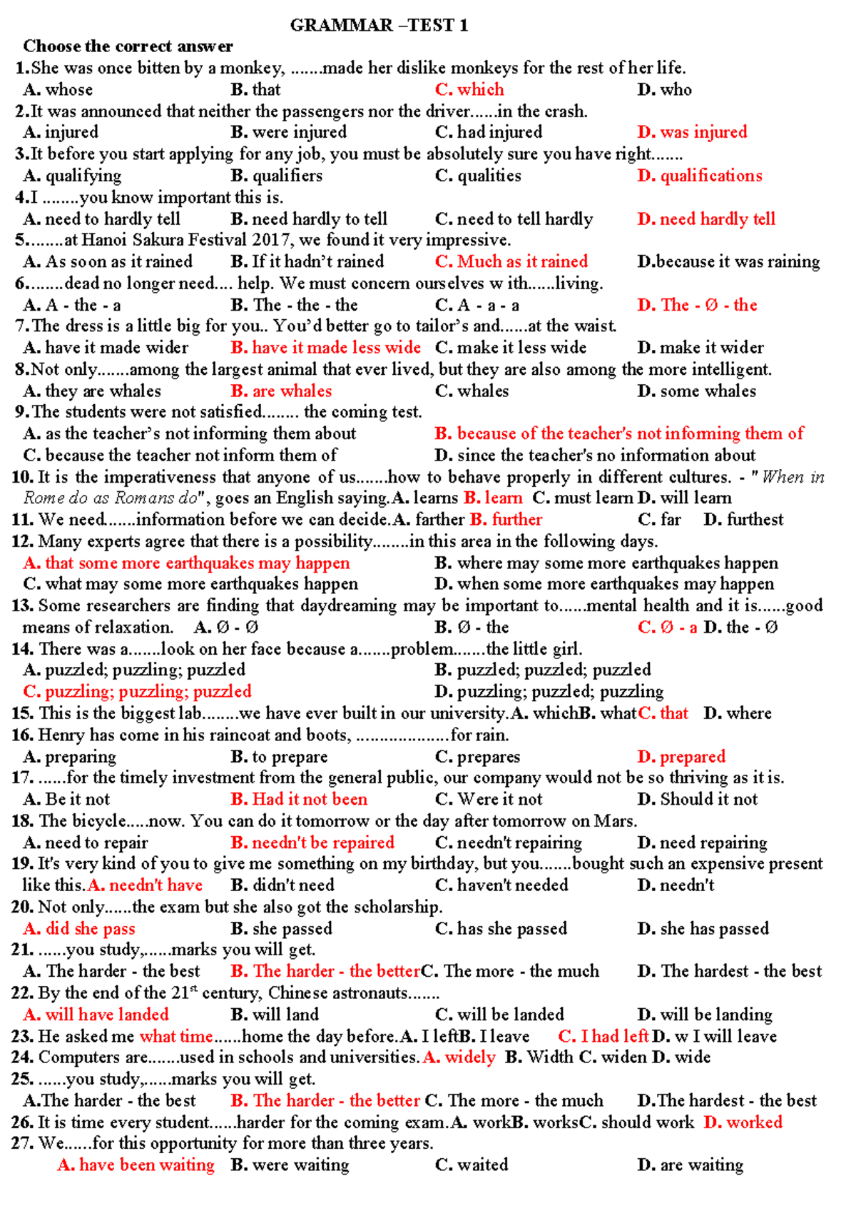 Grammar Exercises for Secondary Students - Practice Questions - Studocu