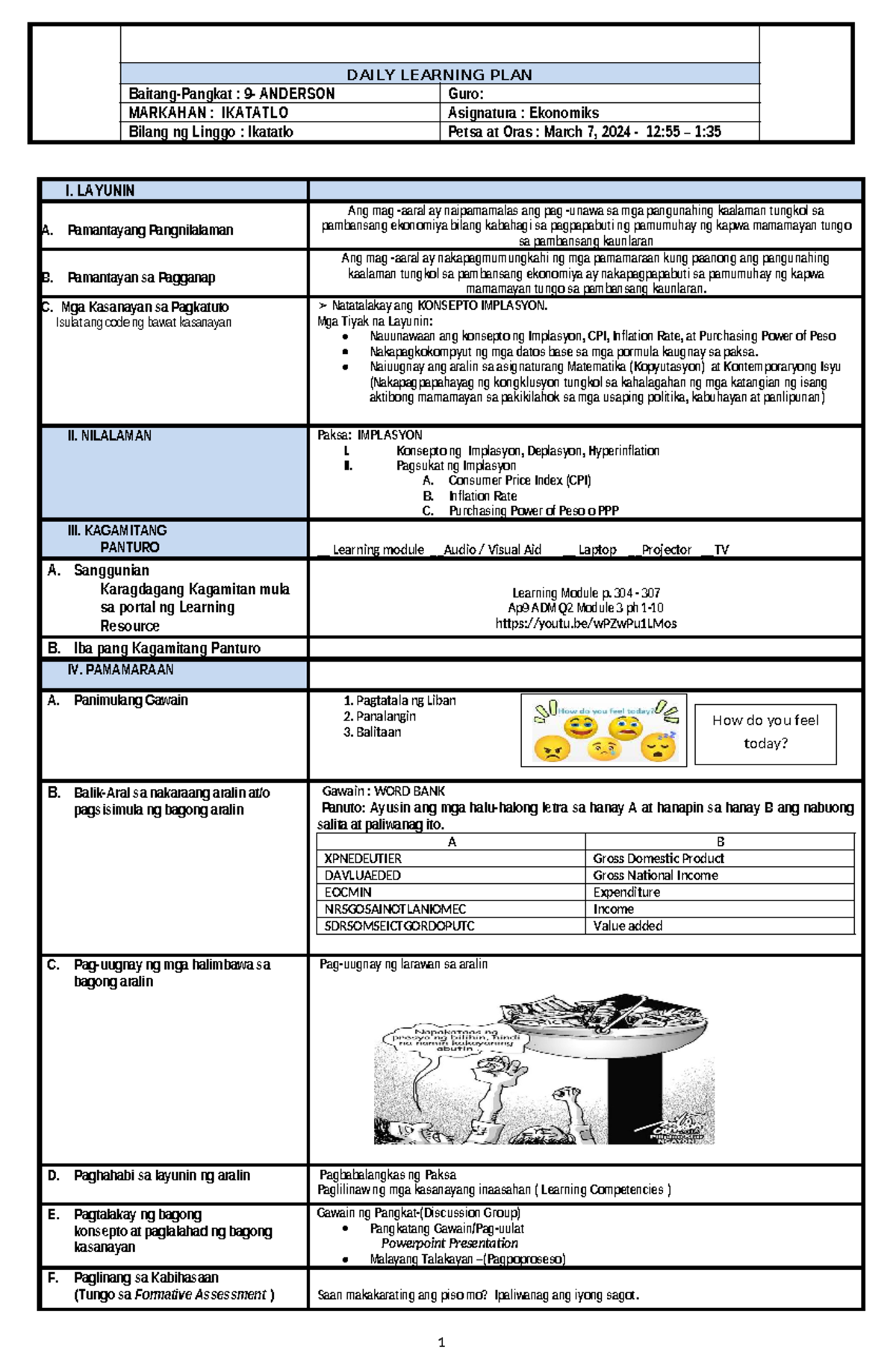 DLP- Ekonomiks: Implasyon - Konsepto at Pagsukat (Ikatatlo) - Studocu