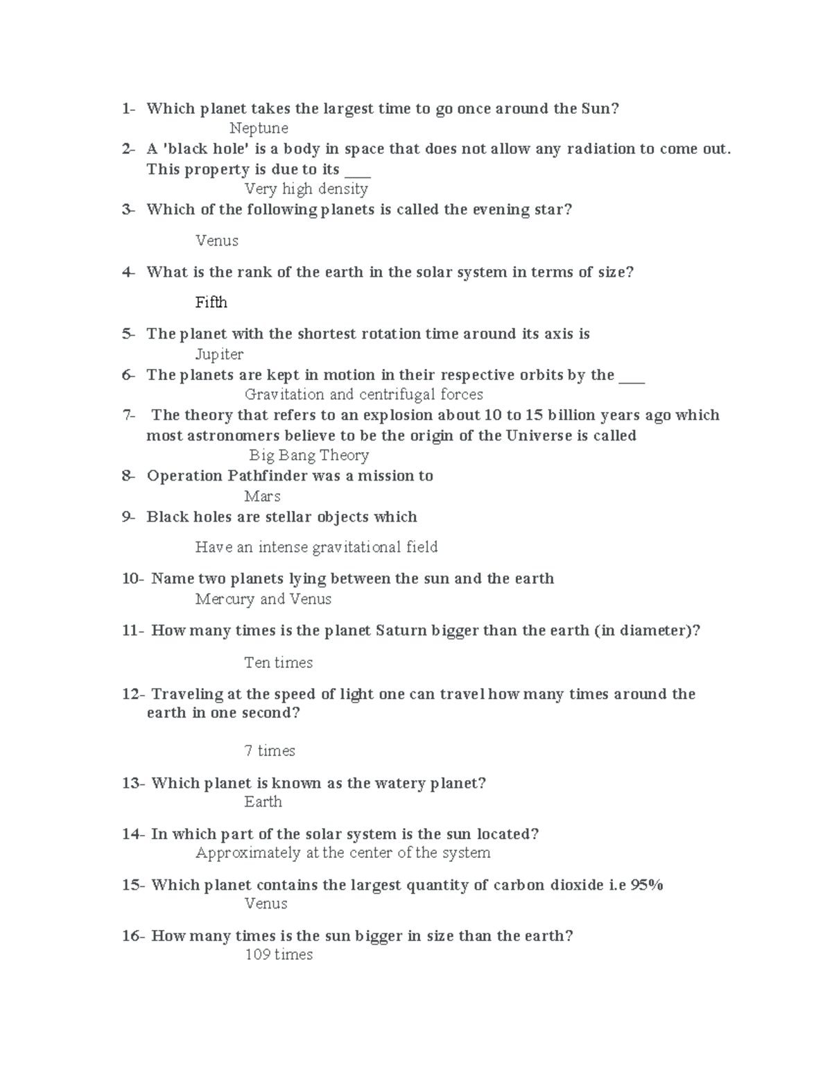 Universe MCQs - Comprehensive Research Questions on Space and Planets ...