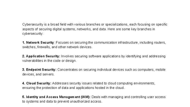 Cybersecurity Branches Overview - Ilide Roadmap - Studocu