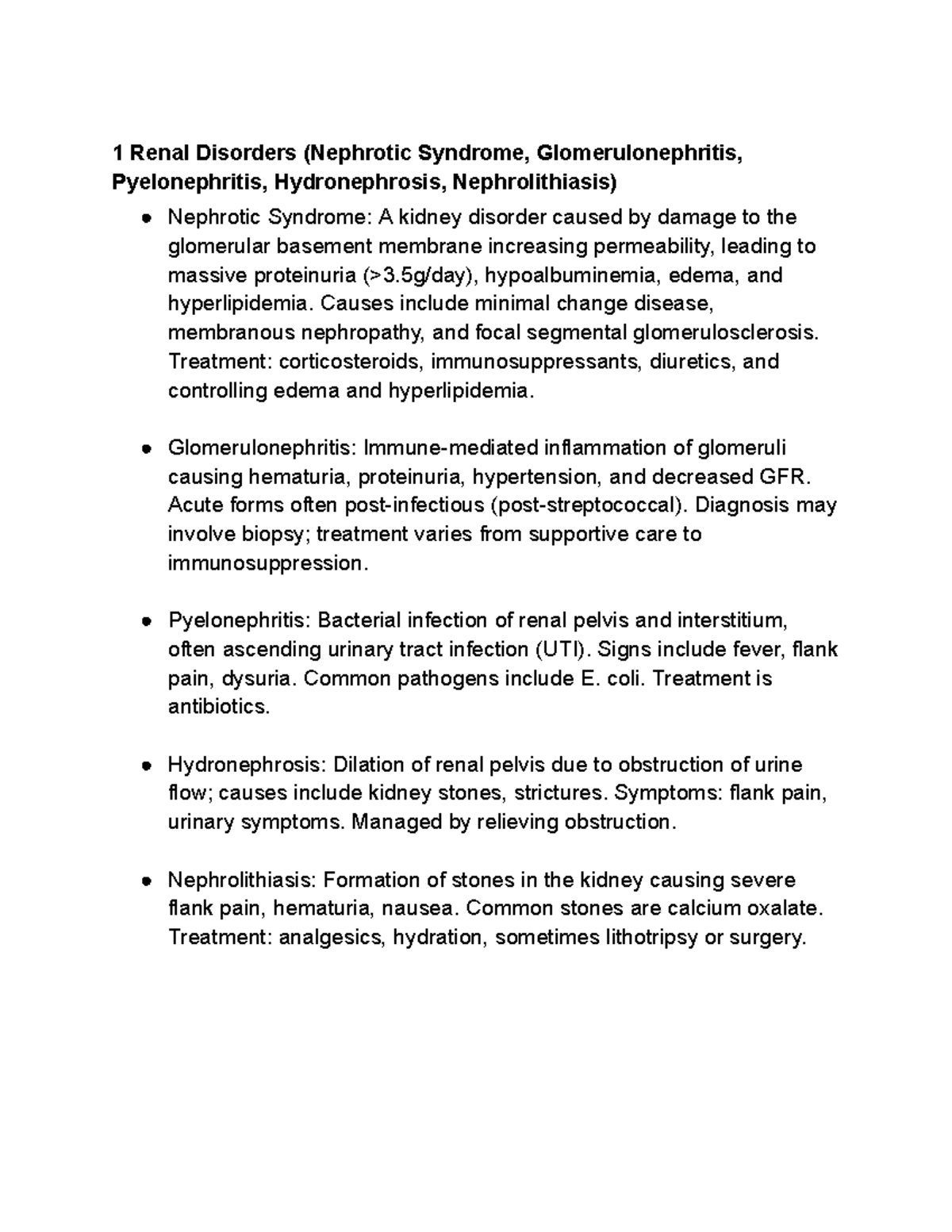 Advance Patho (Chat 7 & 8) Study Guide: Renal Disorders & Management ...