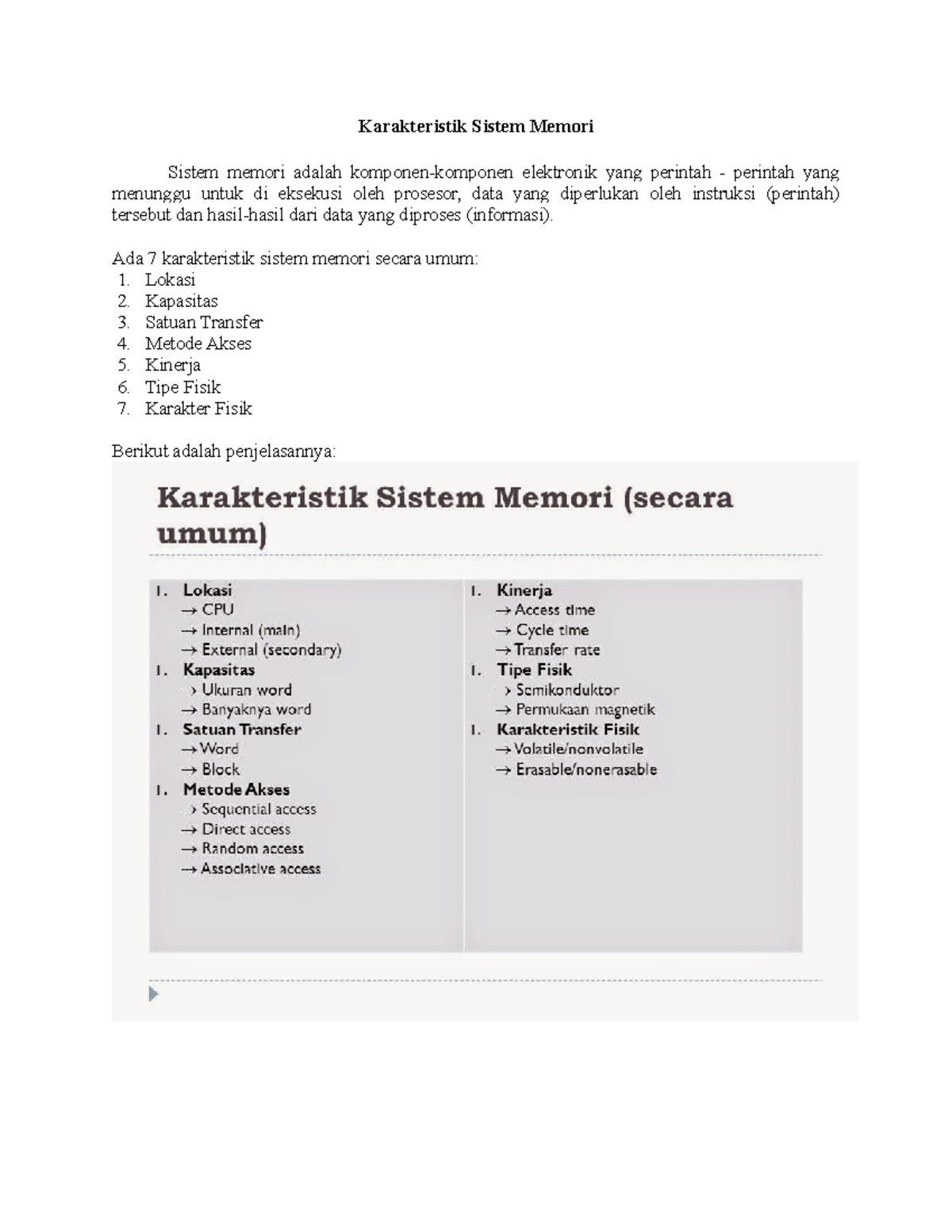 Karakteristik dan Jenis Sistem Memori pada Komputer - Studocu