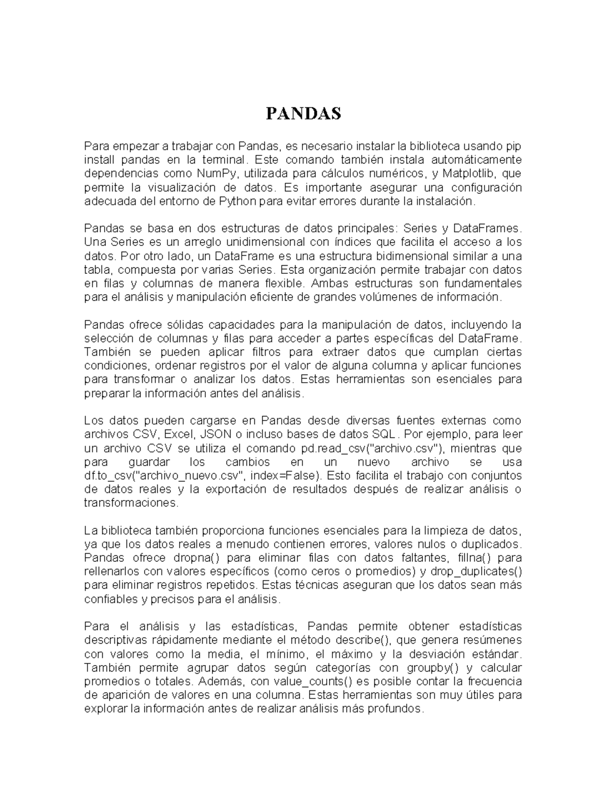 PANDAS Y OTRAS BIBLIOTECAS EN PYTHON: GUÍA COMPLETA - Studocu