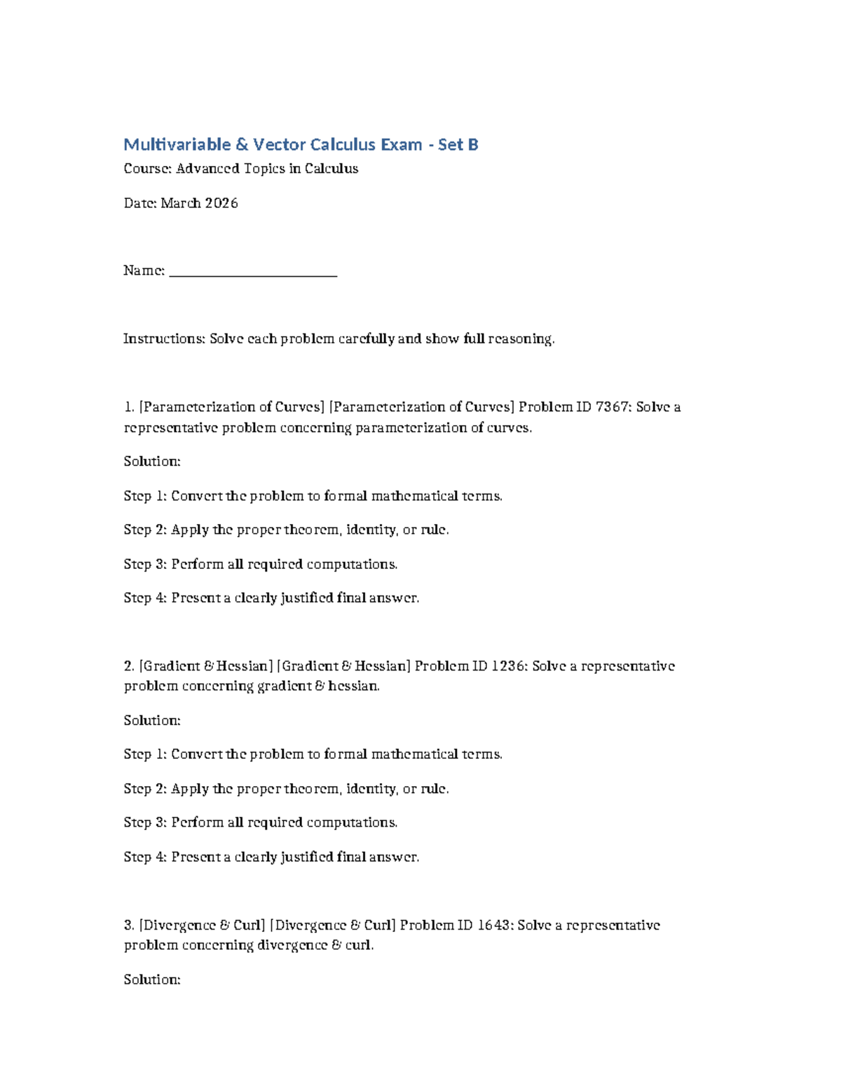 Math 8783 Multivariable Vector Calculus Exam Set B Solutions - Studocu