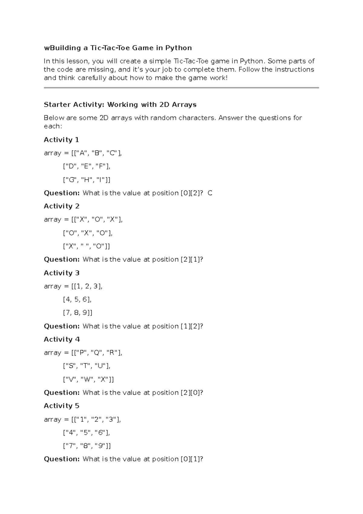 Building a Tic-Tac-Toe Game in Python - Lesson Code Challenges - Studocu